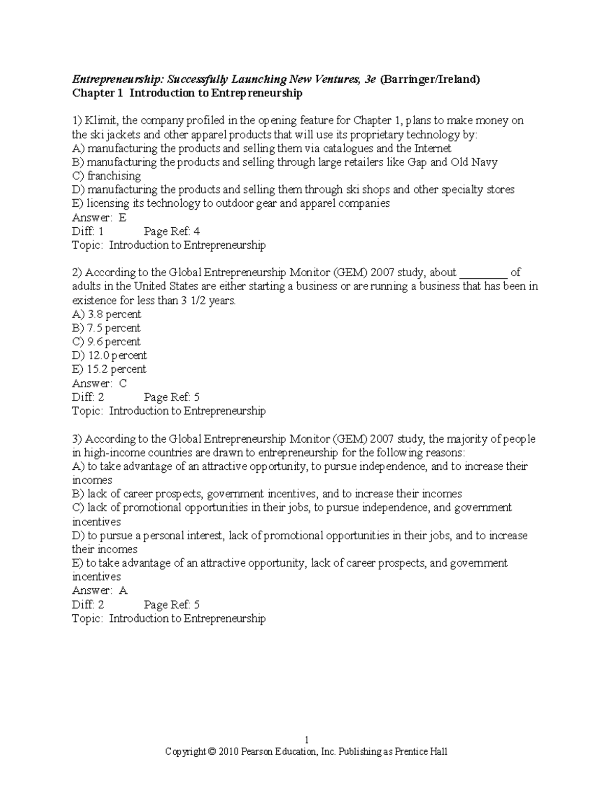 tb entrerprenurship - 1 Entrepreneurship: Successfully Launching New ...