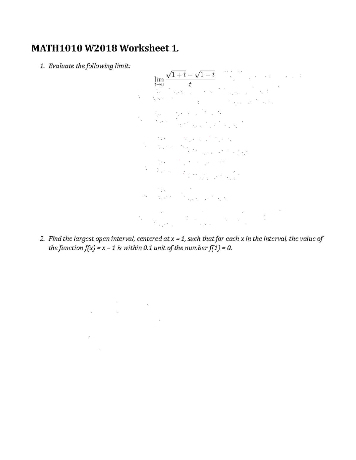 Calculus Tutorial Worksheet 2 - MATH1010U - MATH1010 W2018 Worksheet 1 ...
