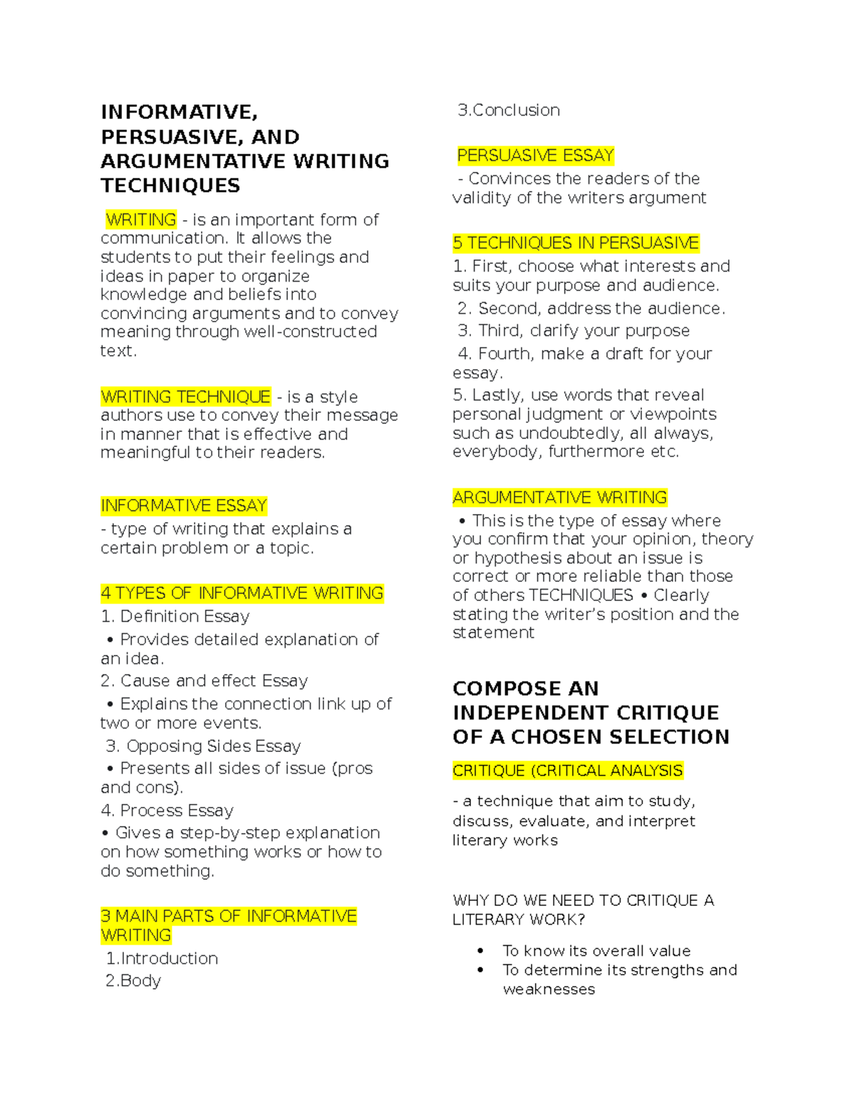 English - Quarter 3 - Reviewer - INFORMATIVE, PERSUASIVE, AND ...