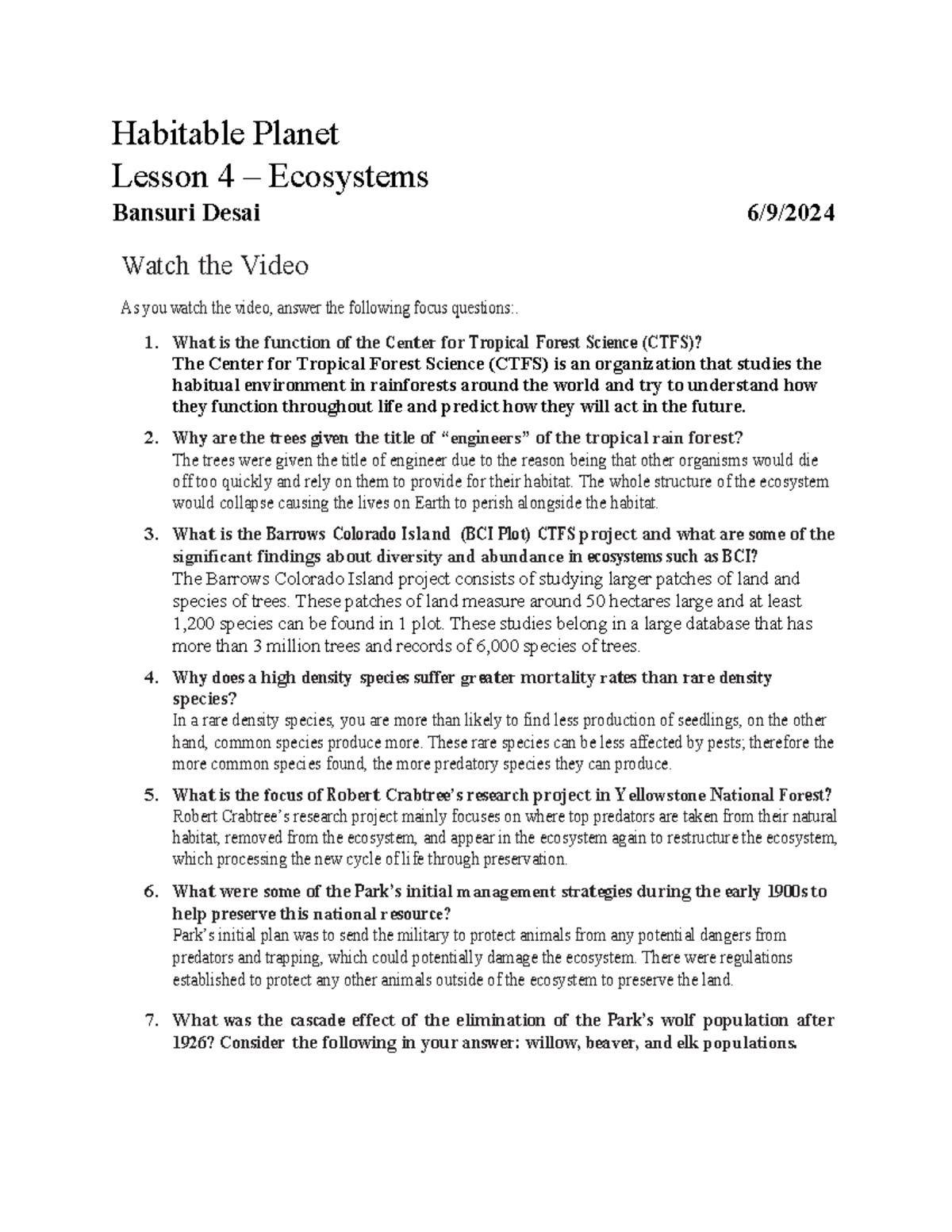 Habitable Planet lesson 41 - 1. W ha t is the function of the C ent er ...