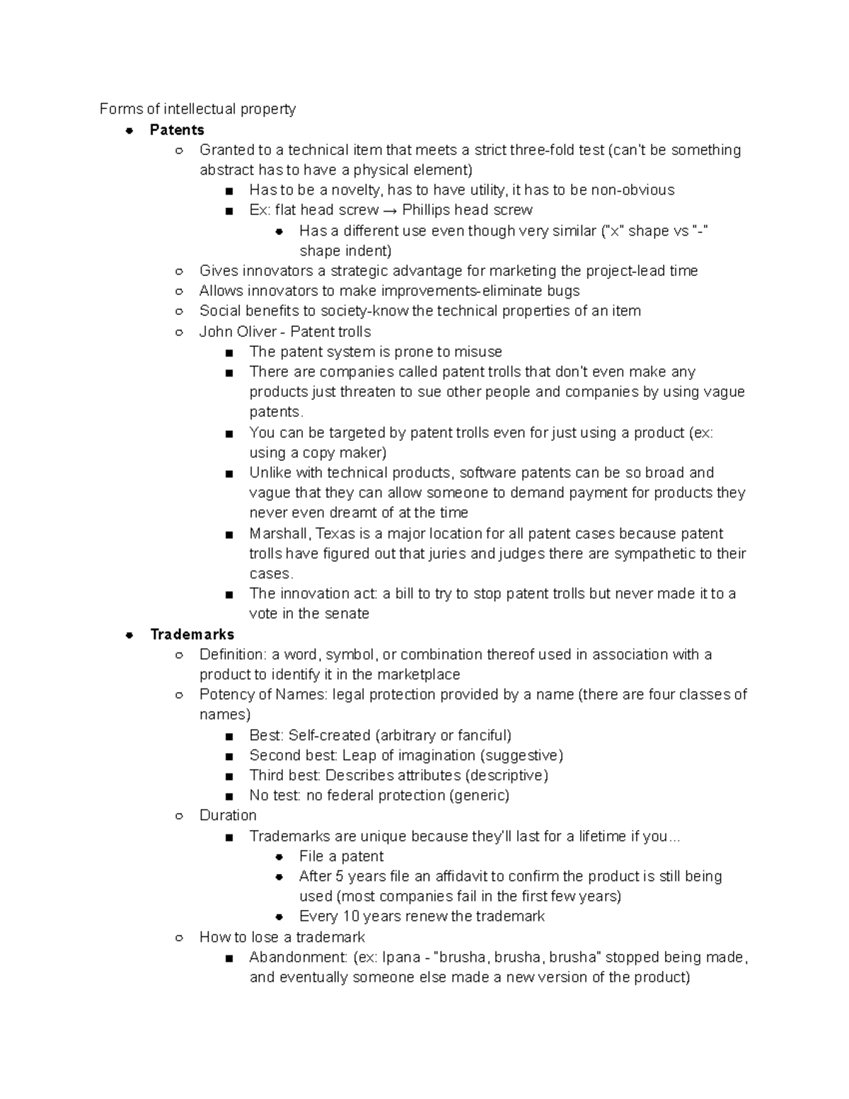 Lecture 2 Class Notes - Forms of intellectual property Patents Granted ...