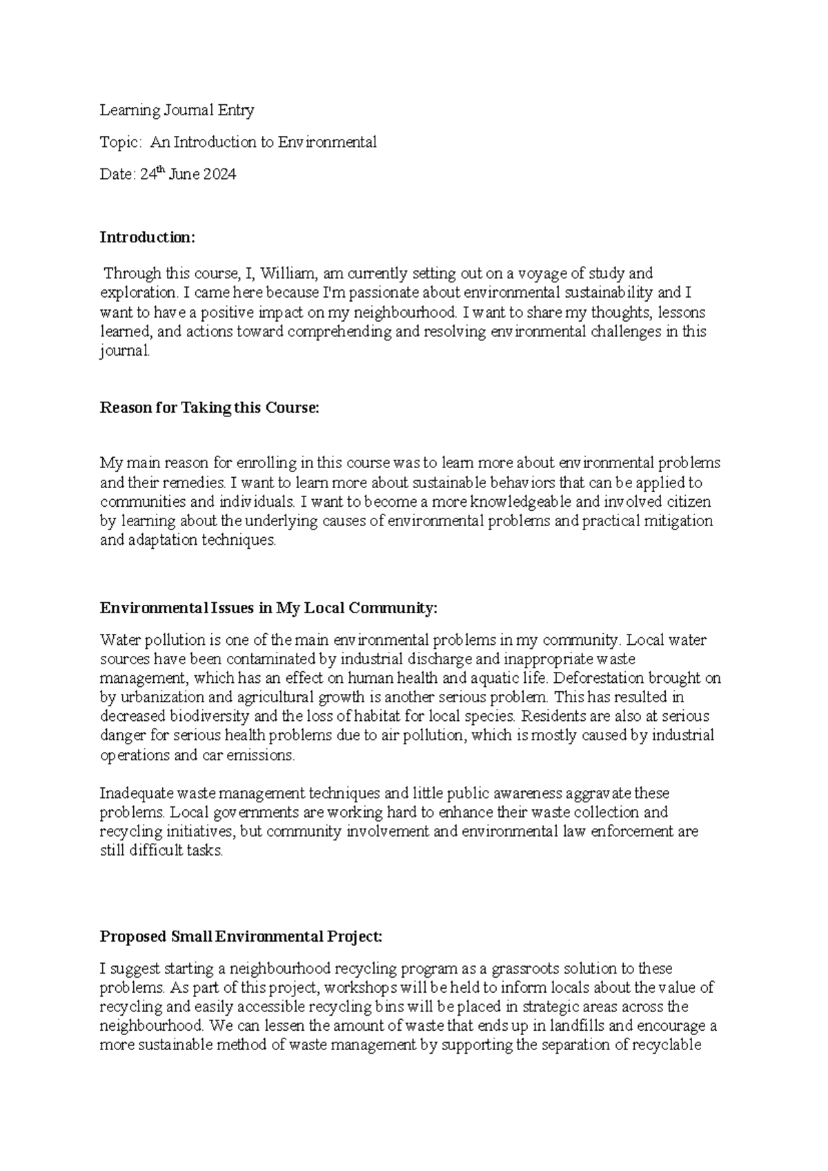 Learning Journal Entr1 - Learning Journal Entry Topic: An Introduction ...