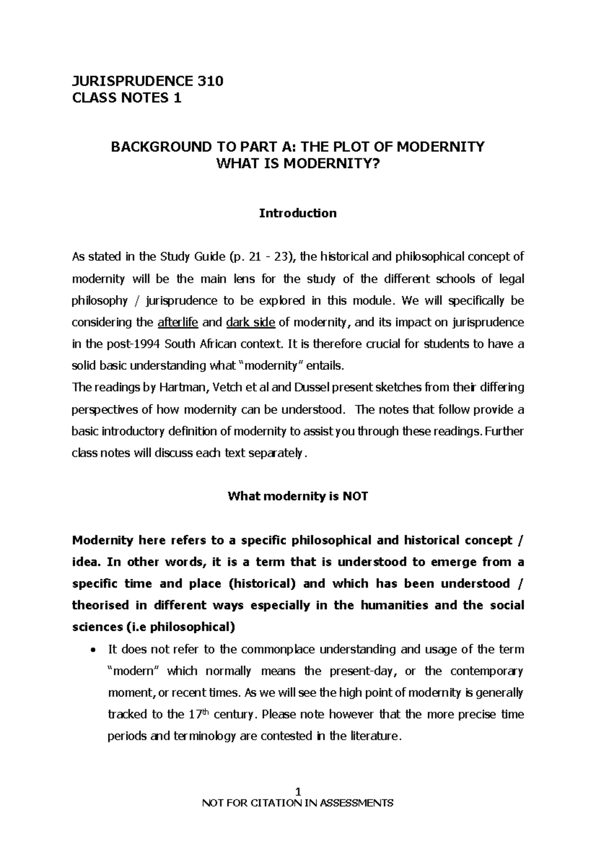 JUR 310 Class Notes 1 - JURISPRUDENCE 310 CLASS NOTES 1 BACKGROUND TO ...