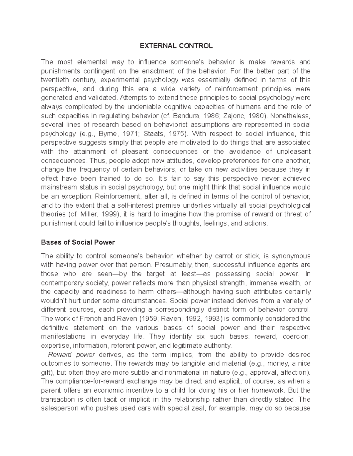 Social Influence and Group Dynamics - EXTERNAL CONTROL The most ...