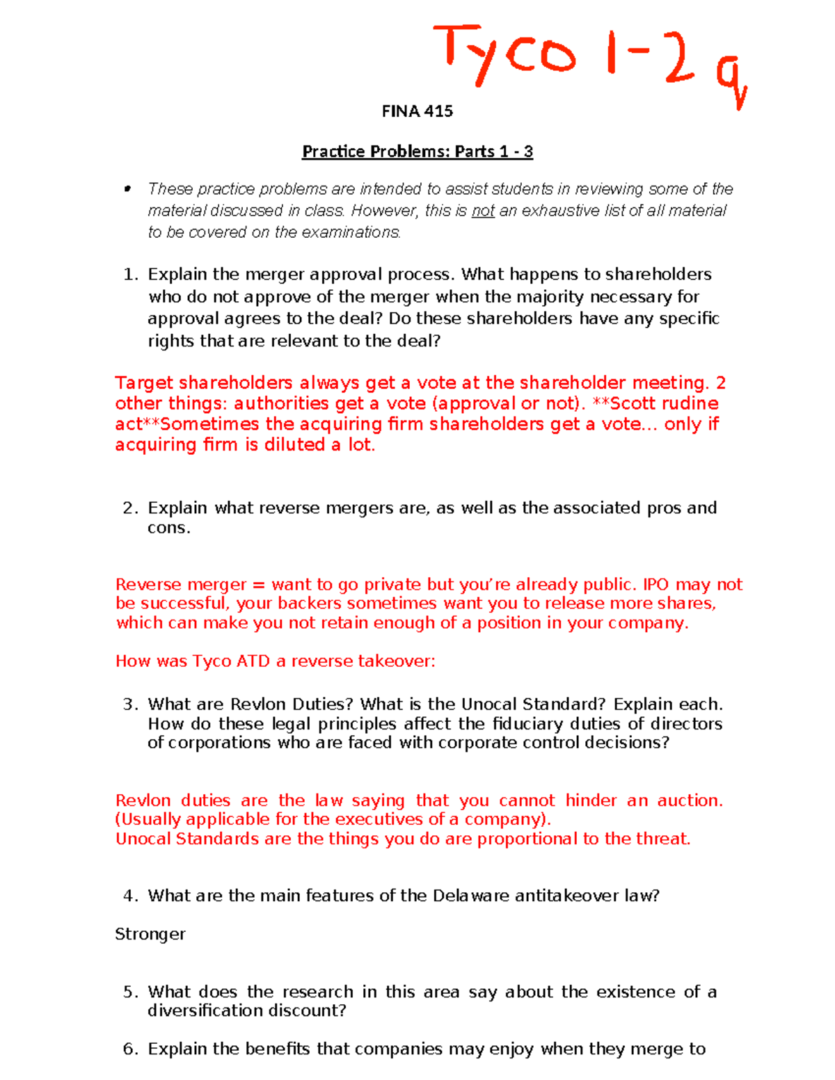 Practice problems Part 1-3 Q1 Q75 - FINA 415 Practice Problems: Parts 1 - 3 These practice - Studocu