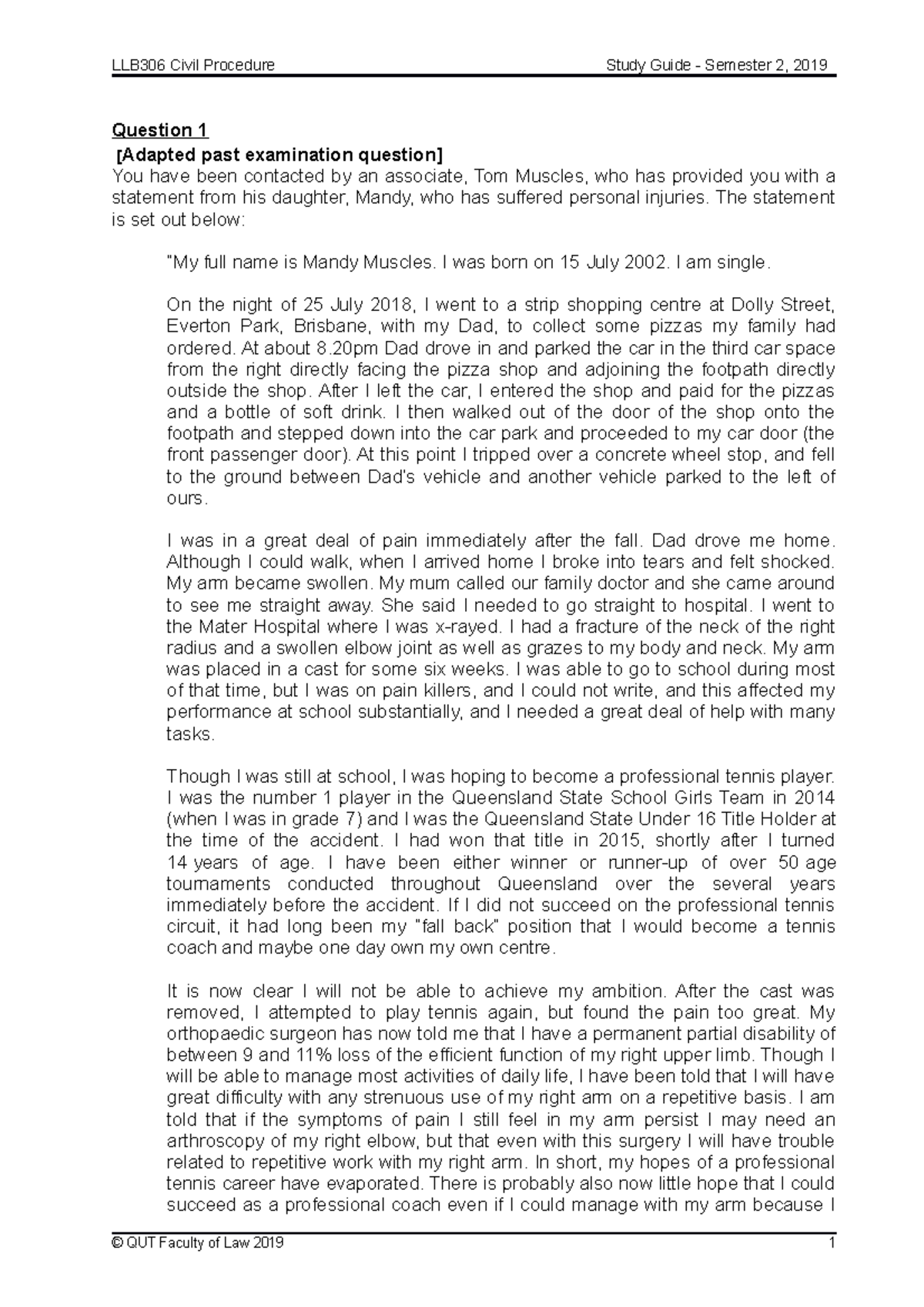 Civil LAW TUT Qs - All tutorial questions for Sem 2 2019; including answers derived some ...