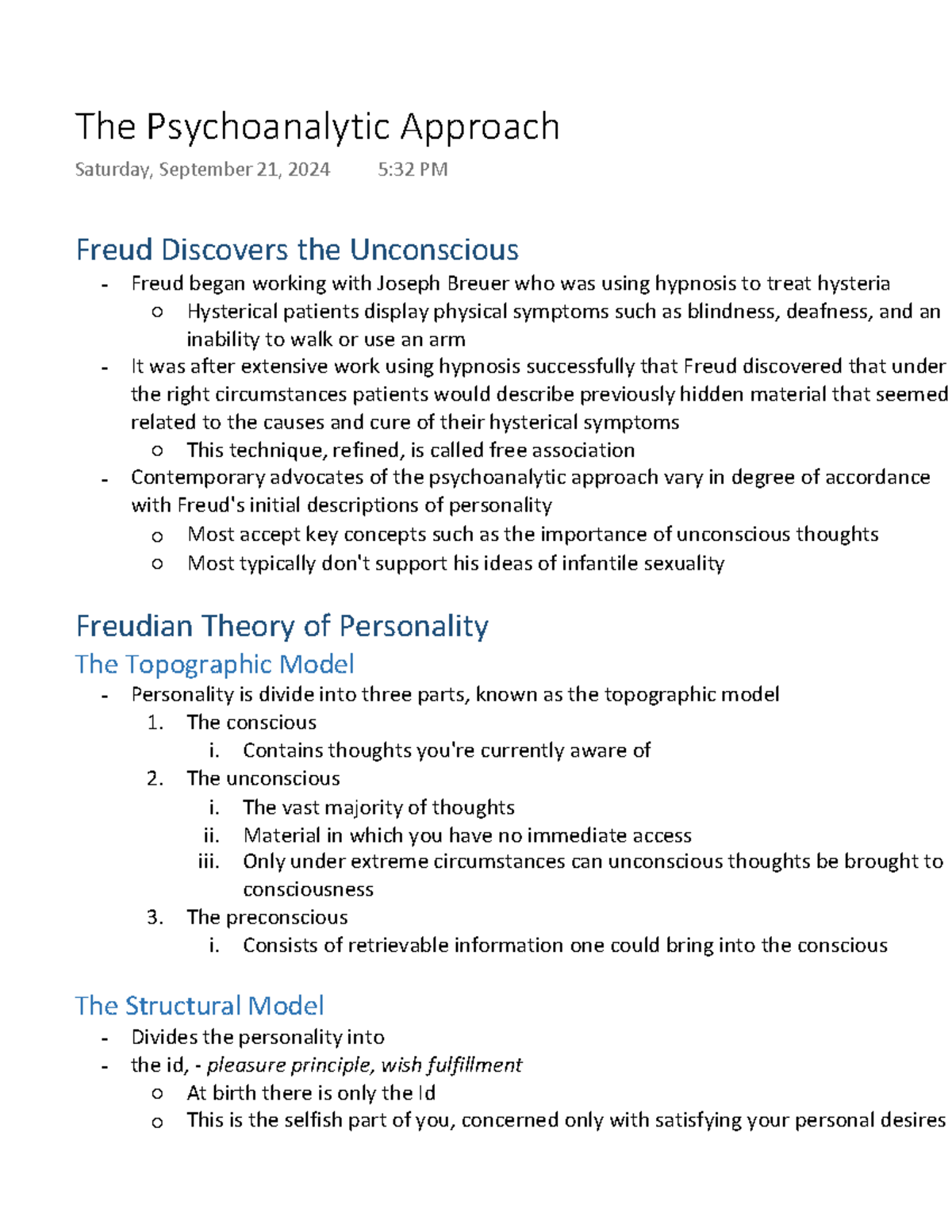 The Psychoanalytic Approach - Freud Discovers the Unconscious Freud ...