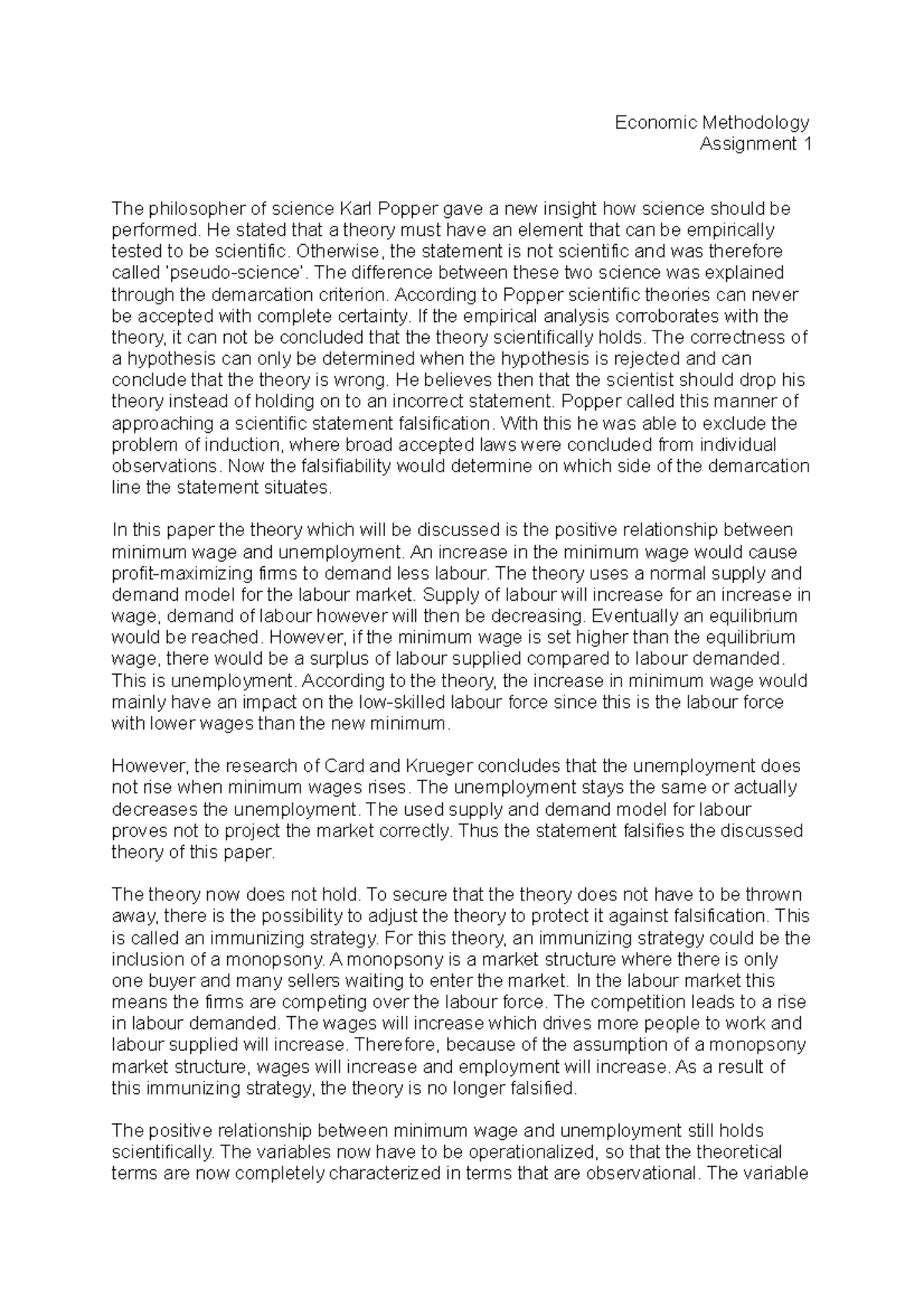 economic methodology 1 - Economic Methodology Assignment 1 The ...