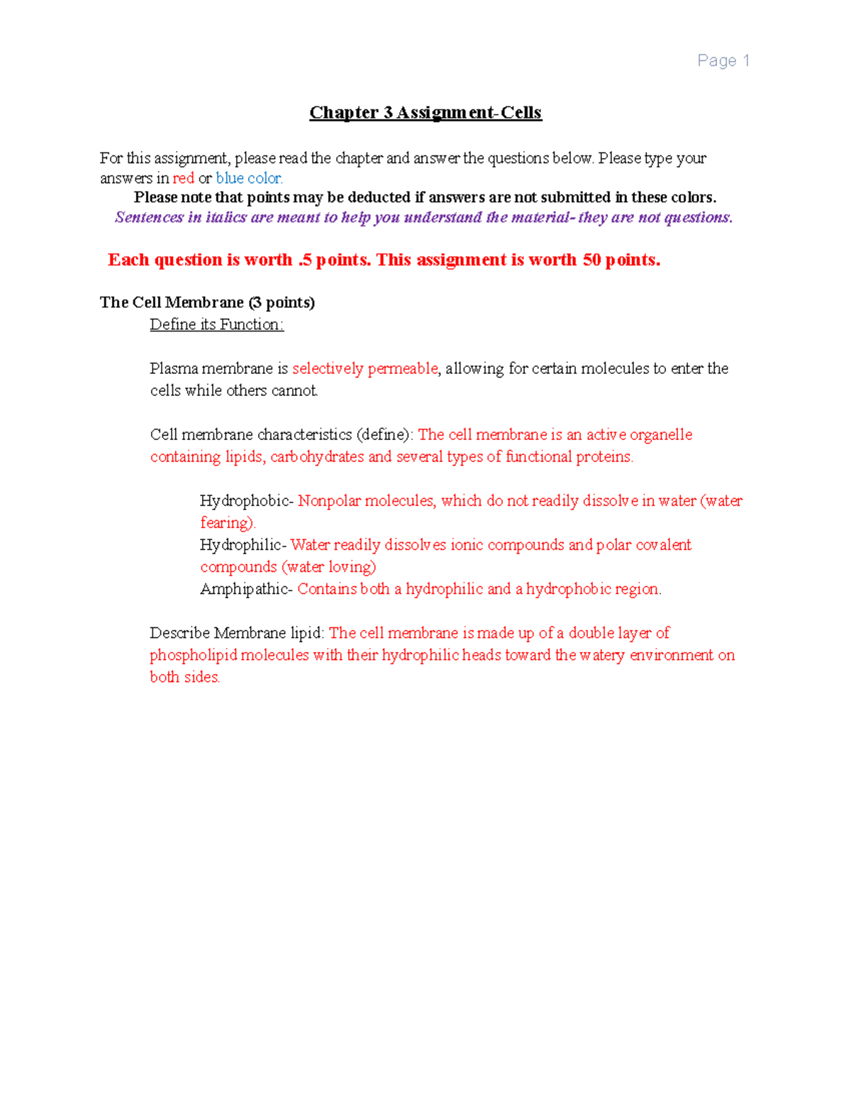 BIO 201 Chapter 3 Cells assignment - Chapter 3 Assignment-Cells For ...