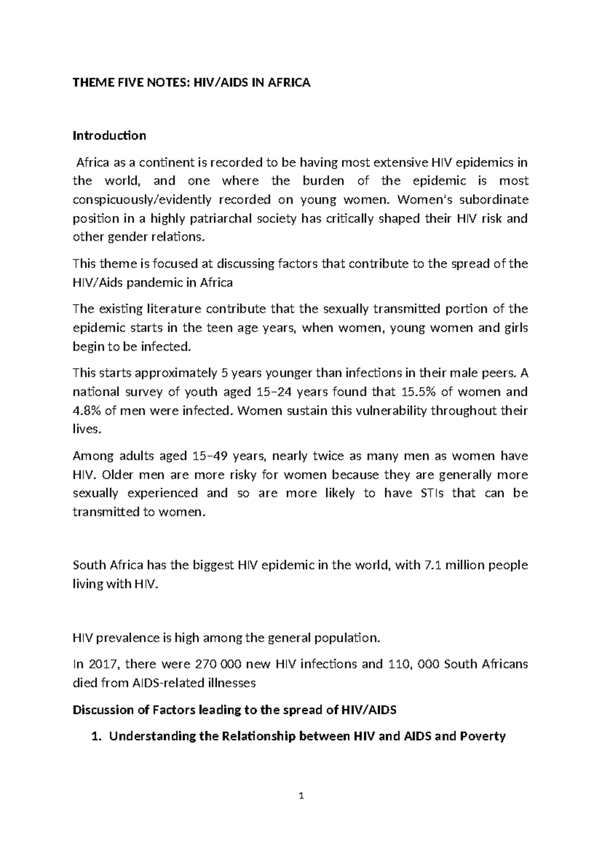 Anth 201-Theme 5 notes HIV AIDS IN Africa - THEME FIVE NOTES: HIV/AIDS ...