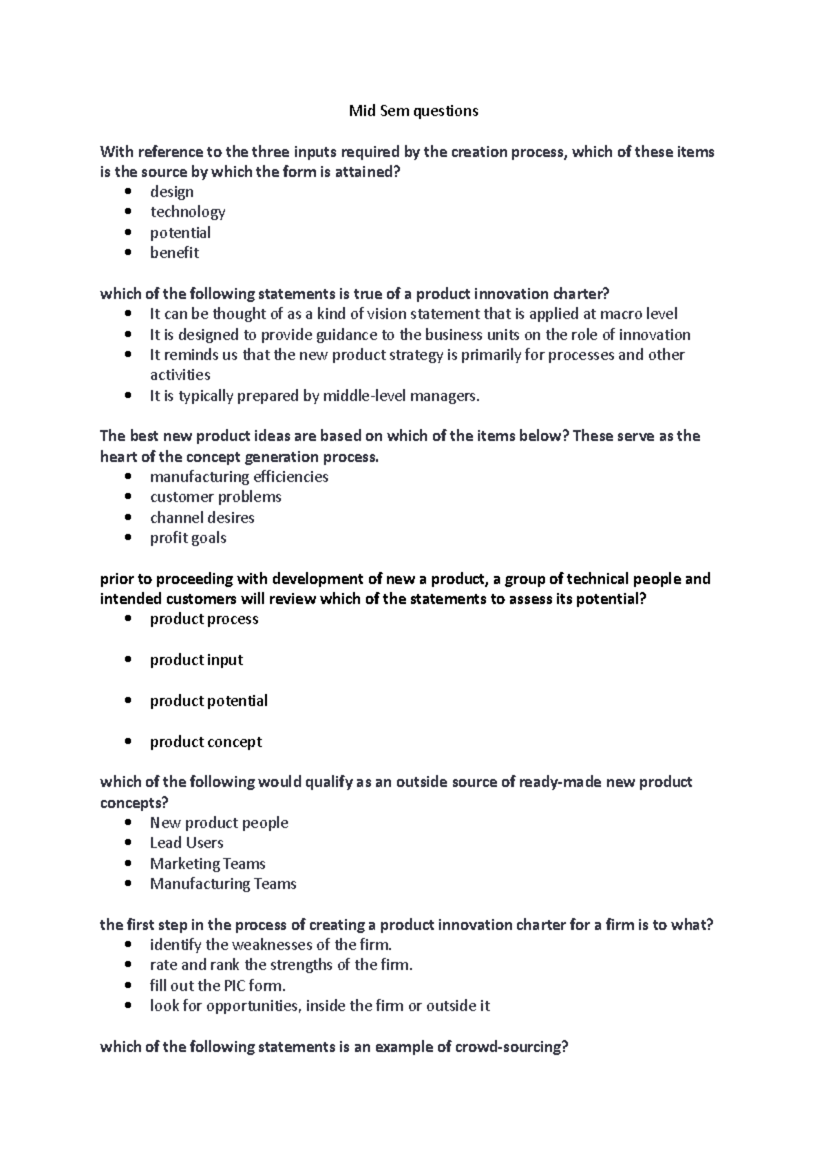 Mid Sem Questions Mid Sem Questions With Reference To The Three Inputs Required By The