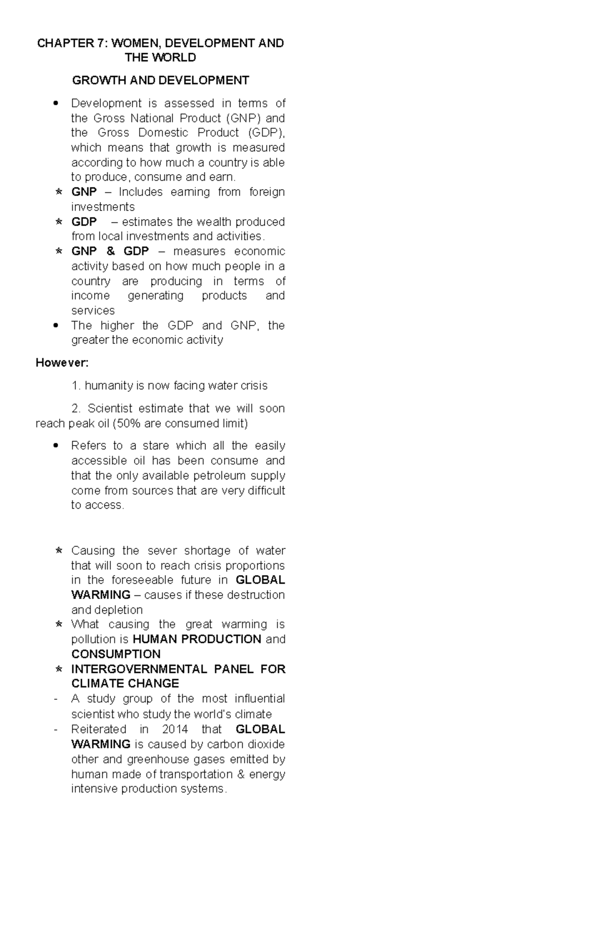 Chapter 7 - CHAPTER 7: WOMEN, DEVELOPMENT AND THE WORLD GROWTH AND ...