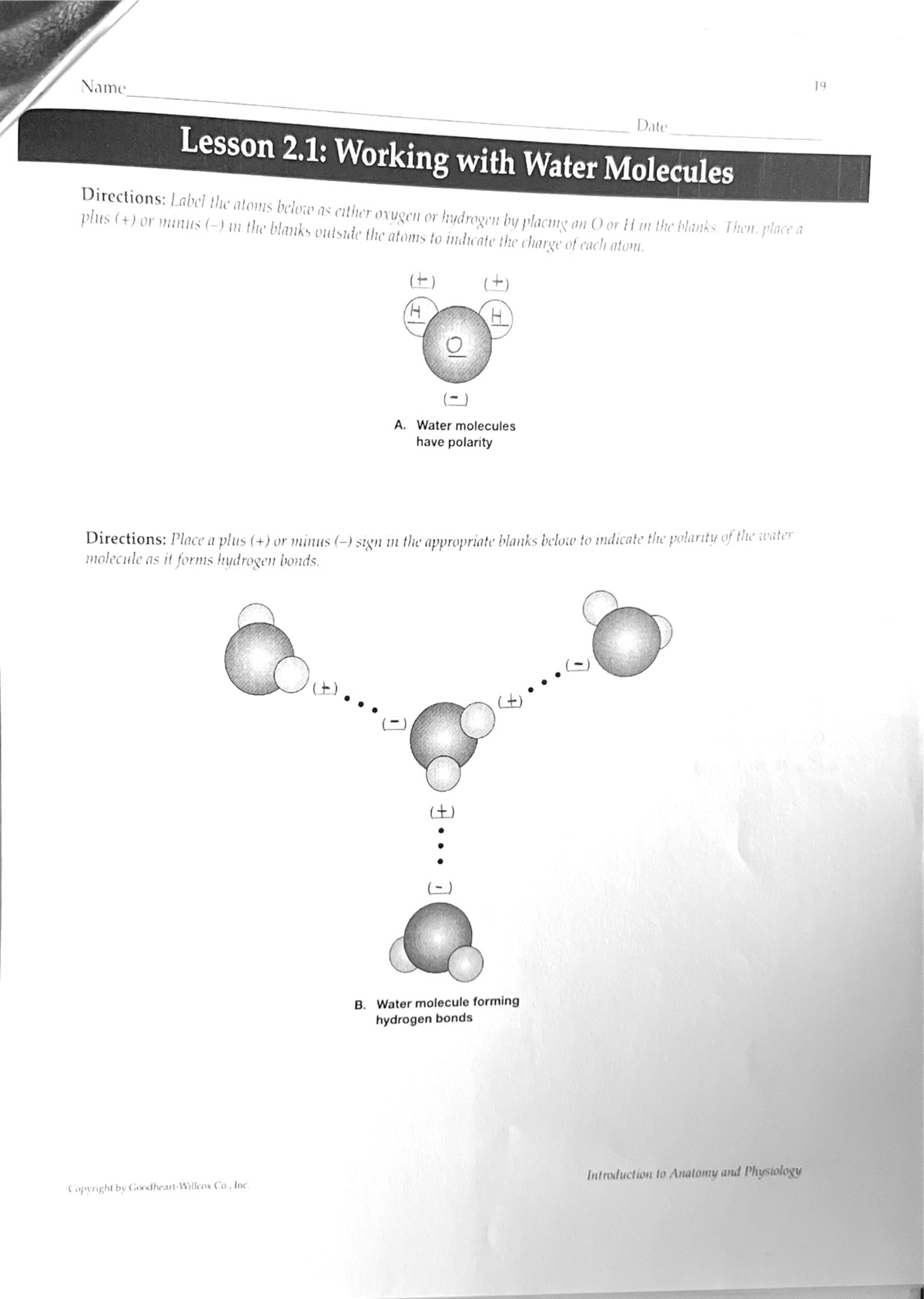 Lesson 2.1: Working With Water Molecules - Name 19 Date Lesson 2 ...