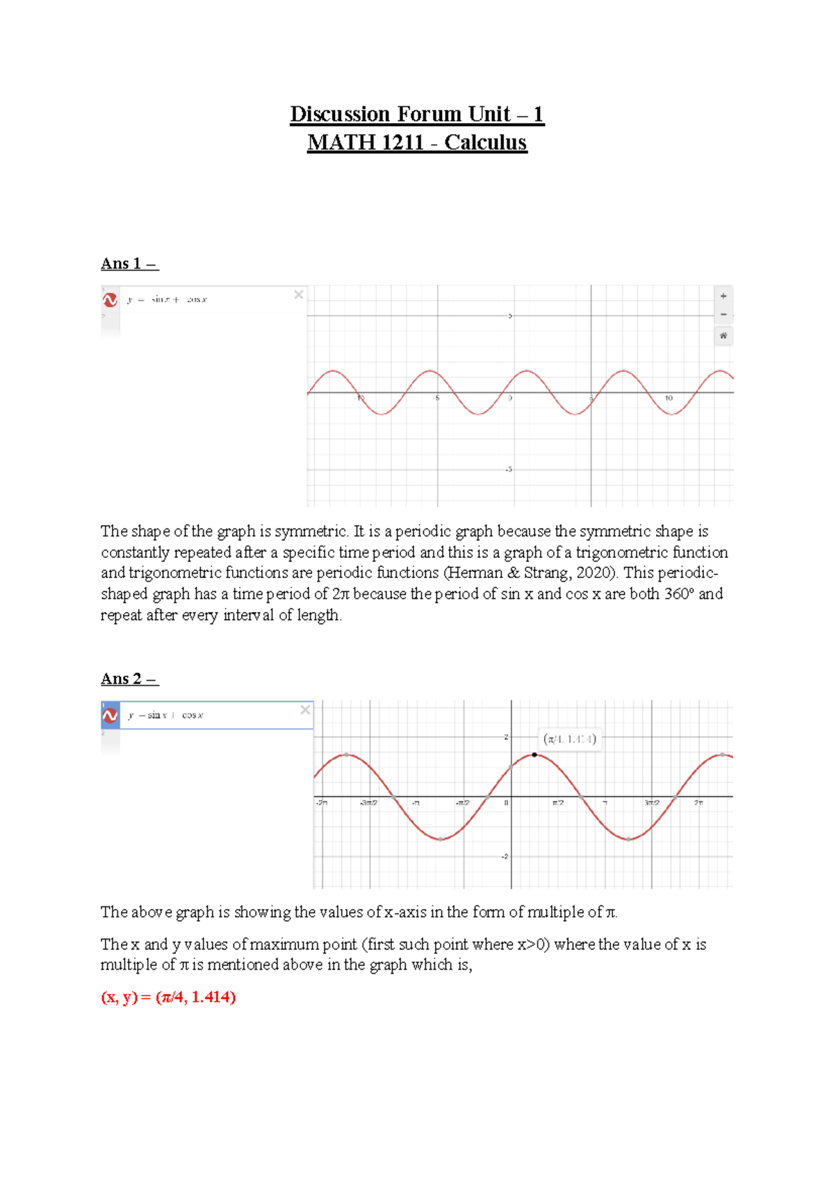 Discussion Forum Unit 1 (MATH 1211) - Discussion Forum Unit – 1 MATH ...