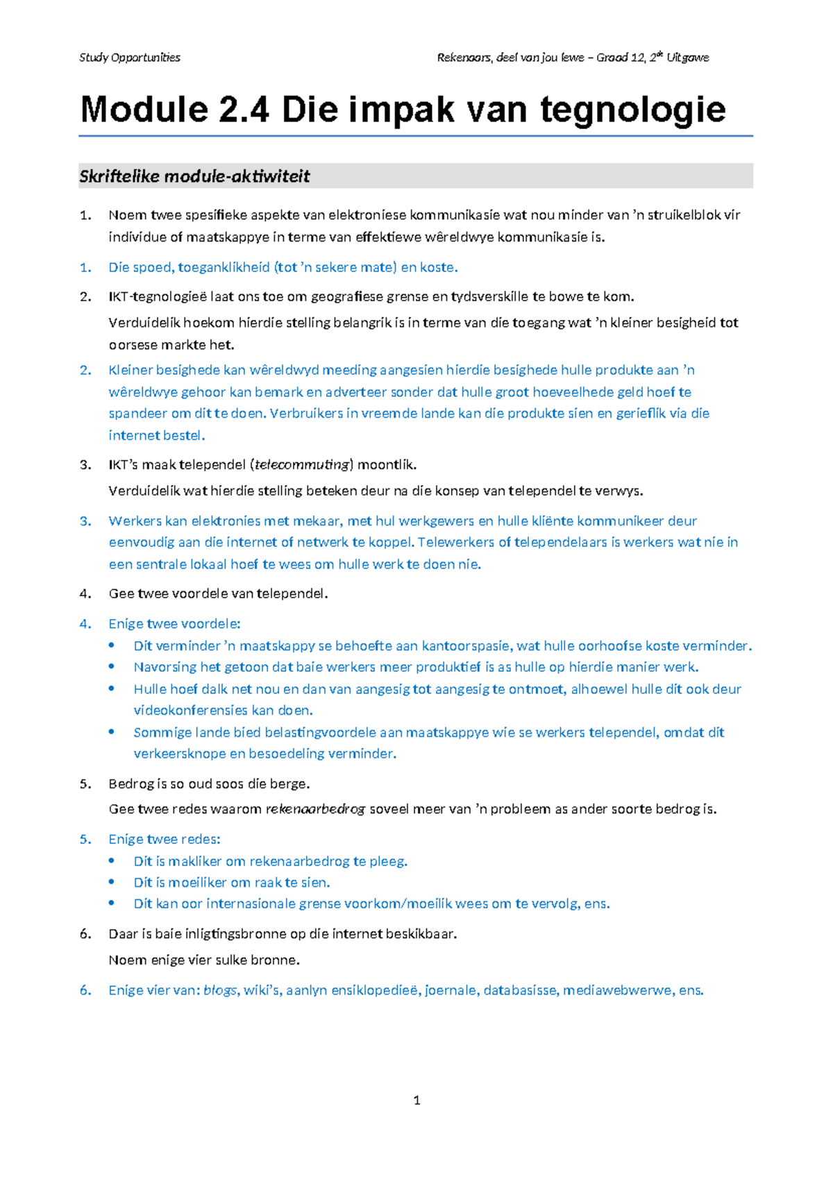 2 4 Impak Van Tegnologie Antwoorde - Study Opportunities Rekenaars ...