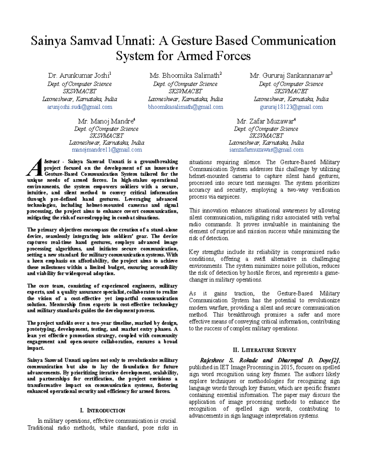 SSU Paper - Sainya Samvad Unnati: A Gesture Based Communication System ...