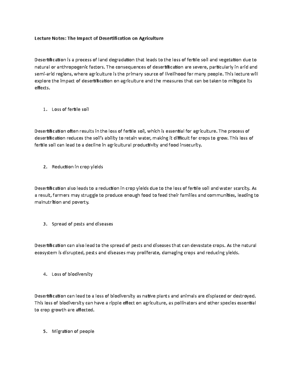 Lecture Notes: The Impact of Desertification on Agriculture - Lecture ...