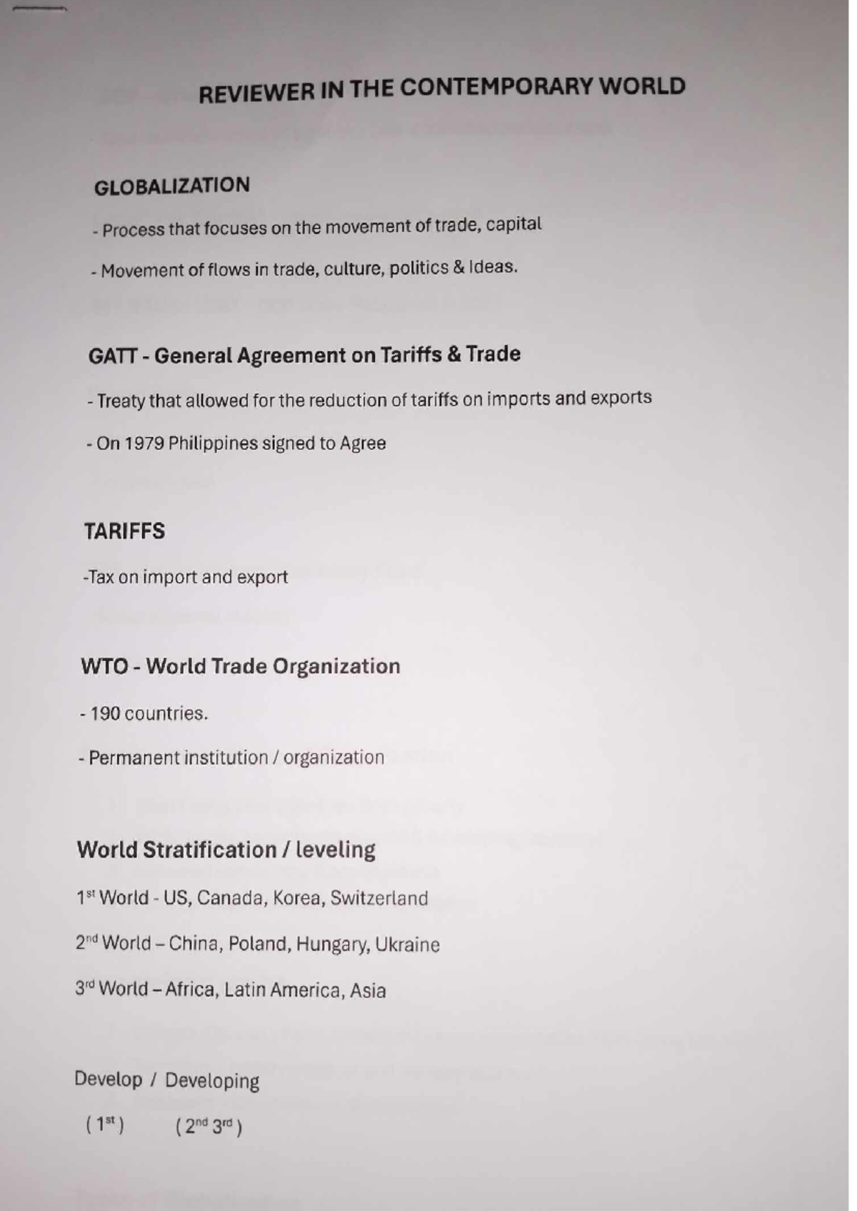 Rph reviewer - REVIEWER IN THE CONTEMPORARY WORLD GLOBALIZATION Process ...