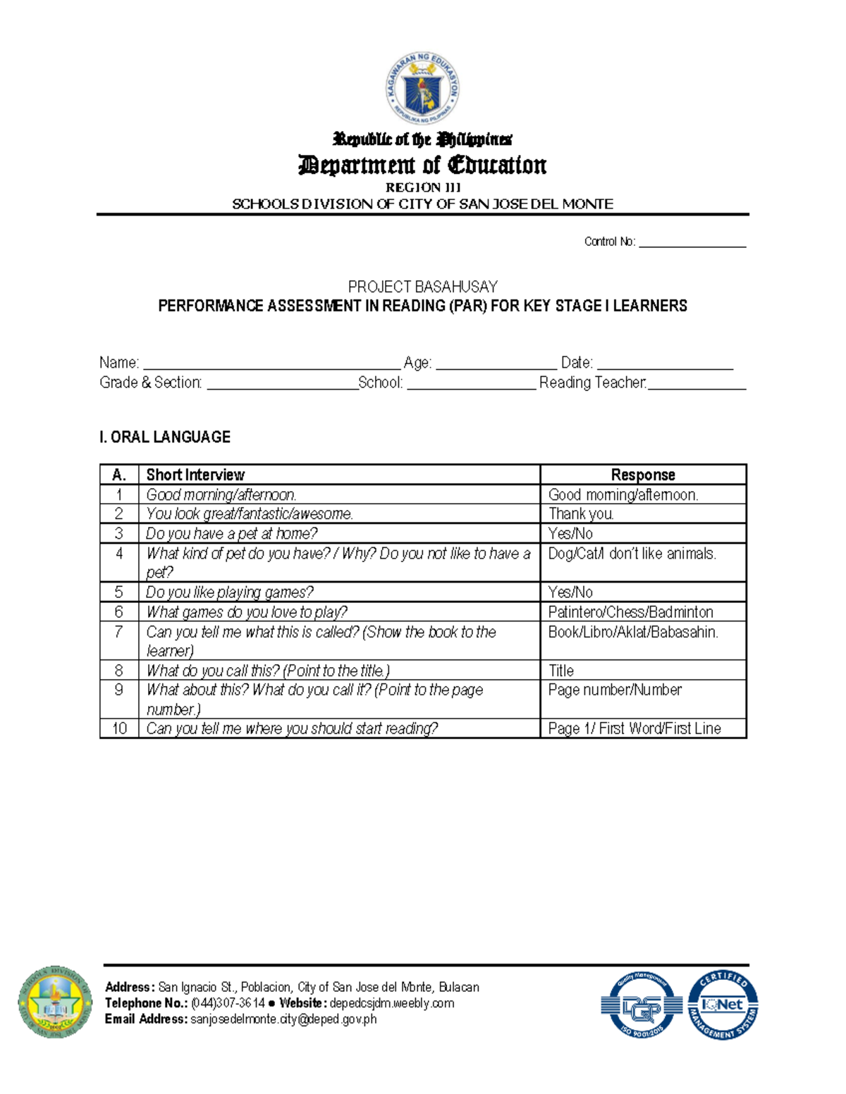 PAR-English - detailed PAR - Department of Education REGION III SCHOOLS ...