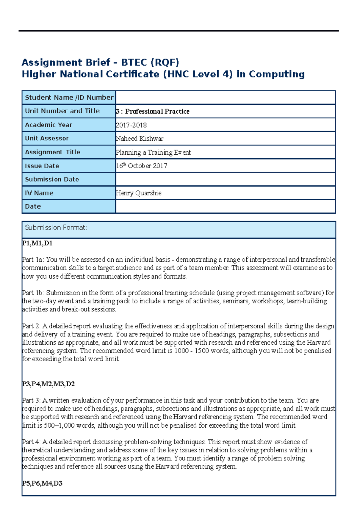 447923432-Professional-Practice-Assignment-brief Sample - Assignment ...