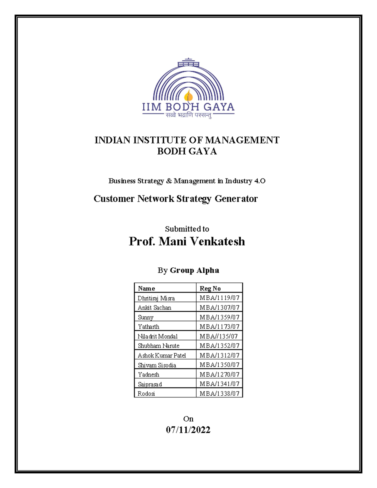 Group Alpha Customer Network Strategy Generator - INDIAN INSTITUTE OF ...