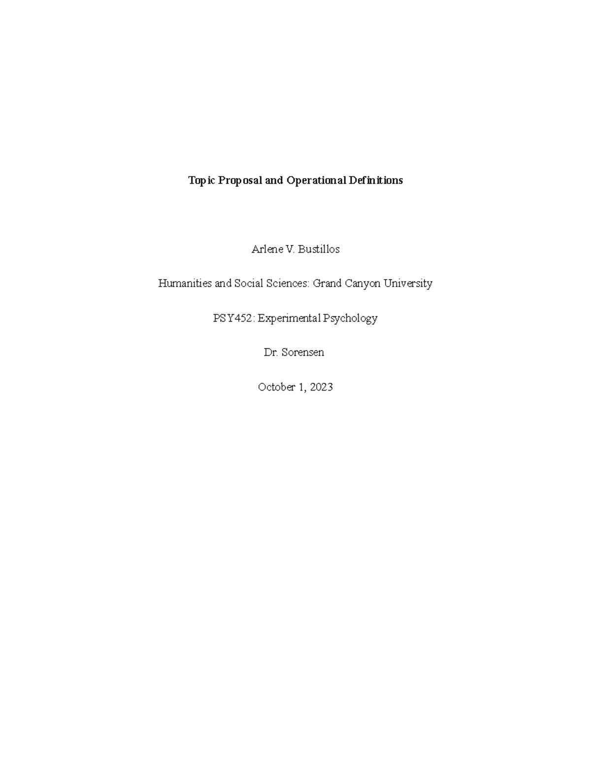 Topic Proposal and Operational Definitions PSY452 2023 - Topic Proposal and Operational ...