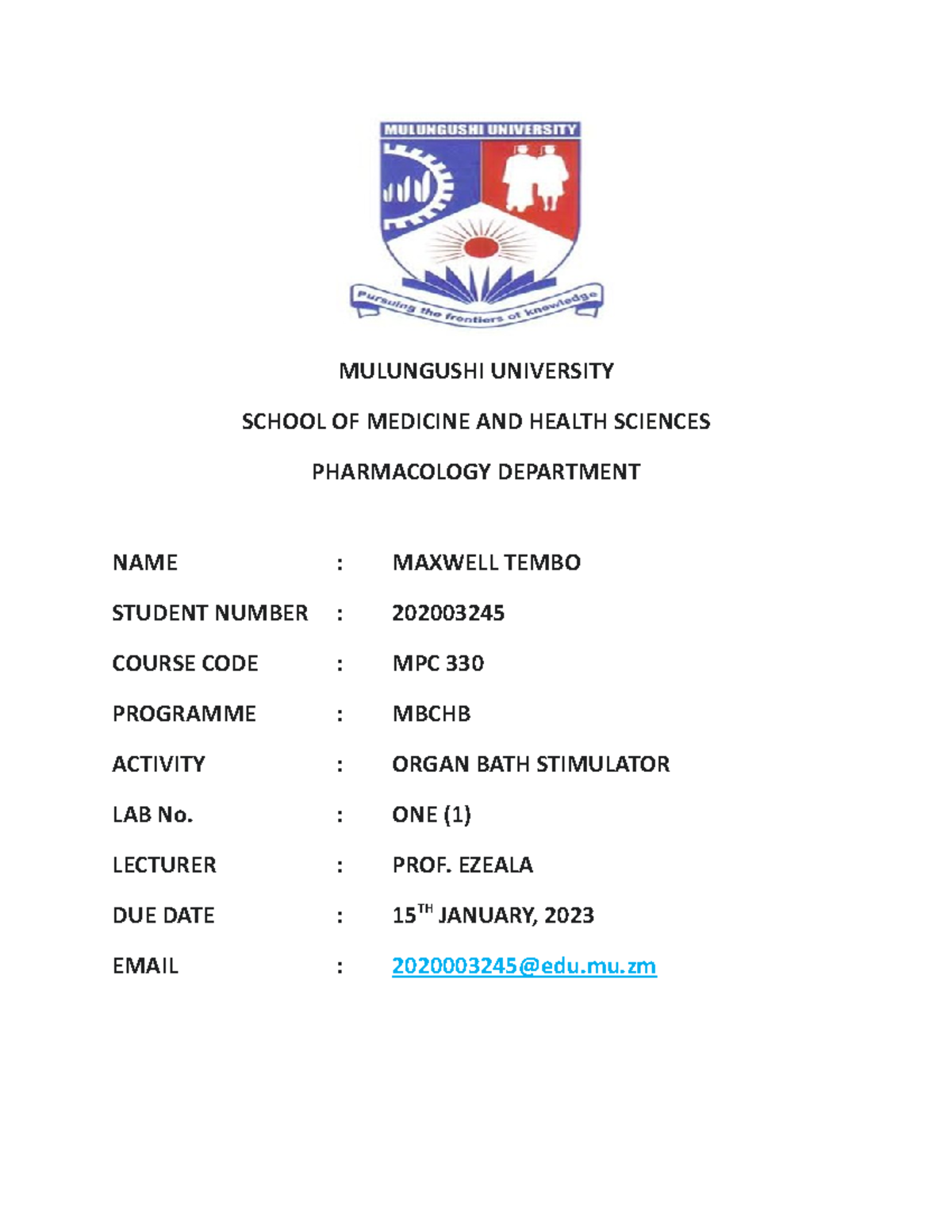Pharmacology Lab 2 - A template for lab practicals on organ blood ...