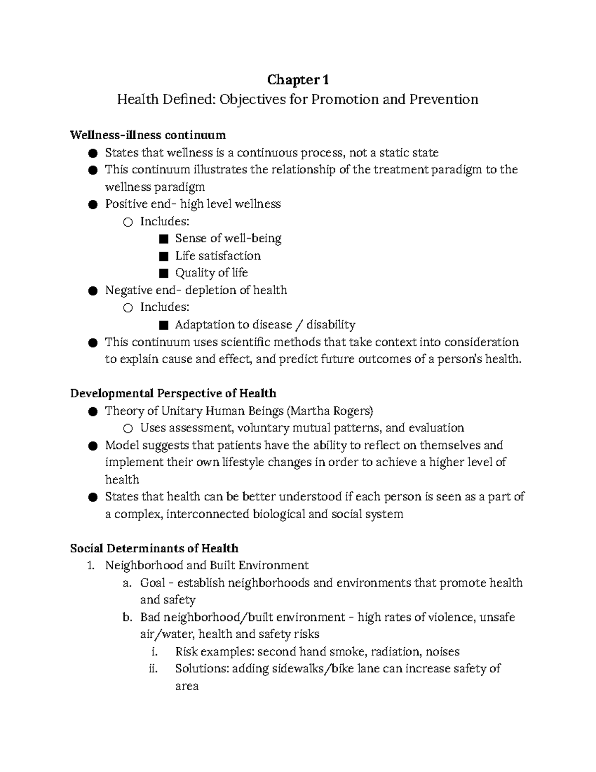 PBH 220 - Chapter 1 Notes - Chapter 1 Health Defined: Objectives for ...