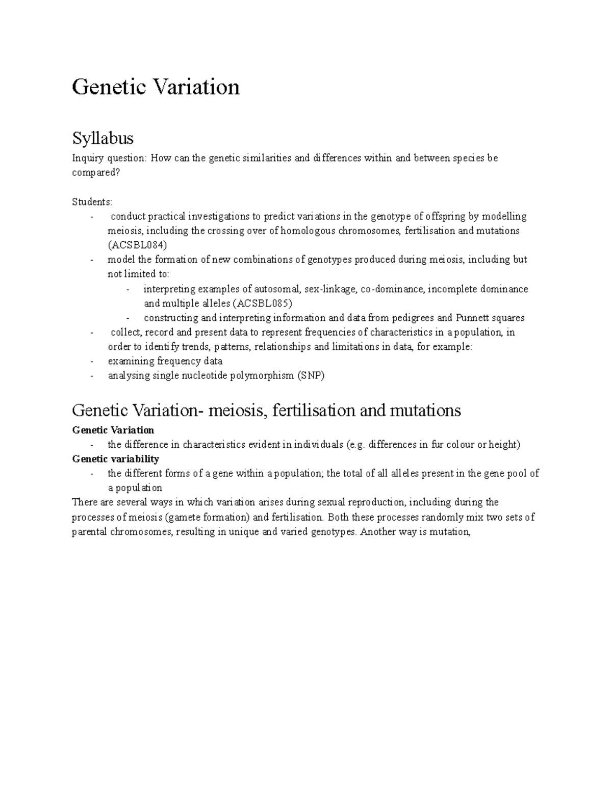 5.4 Genetic Variation - Summary notes for module 5 - Heredity Made ...