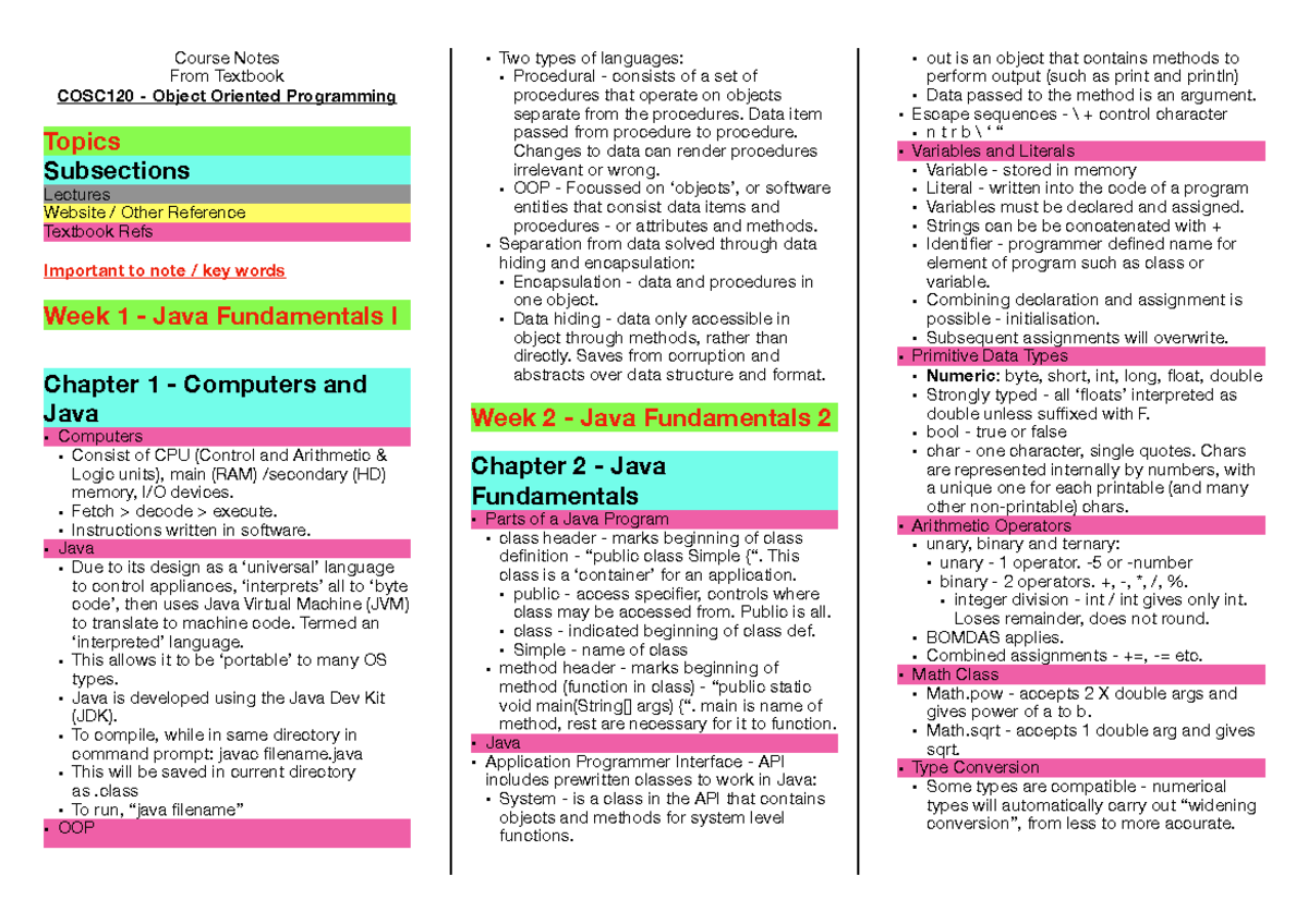 COSC120 Textbook Readings Summary - Course Notes From Textbook COSC120 ...