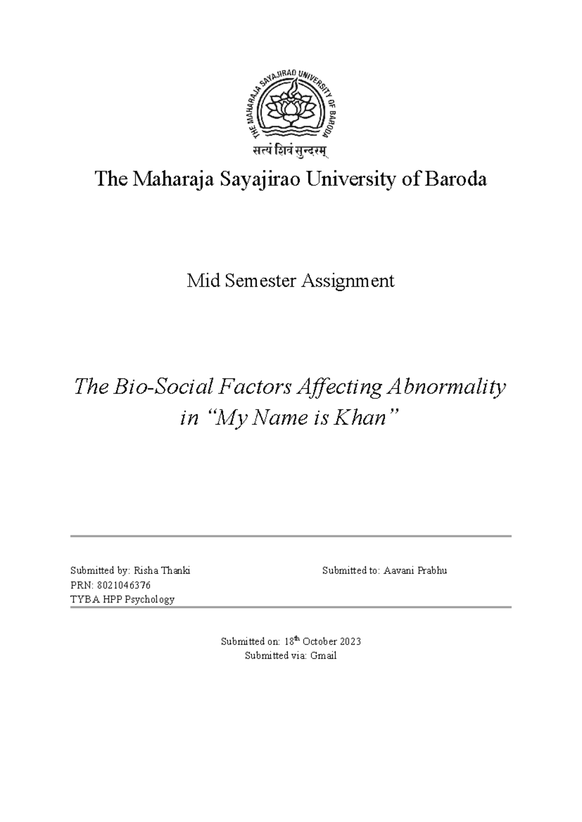 Mid Sem Assignment Core 11A - The Maharaja Sayajirao University of Baroda Mid Semester ...