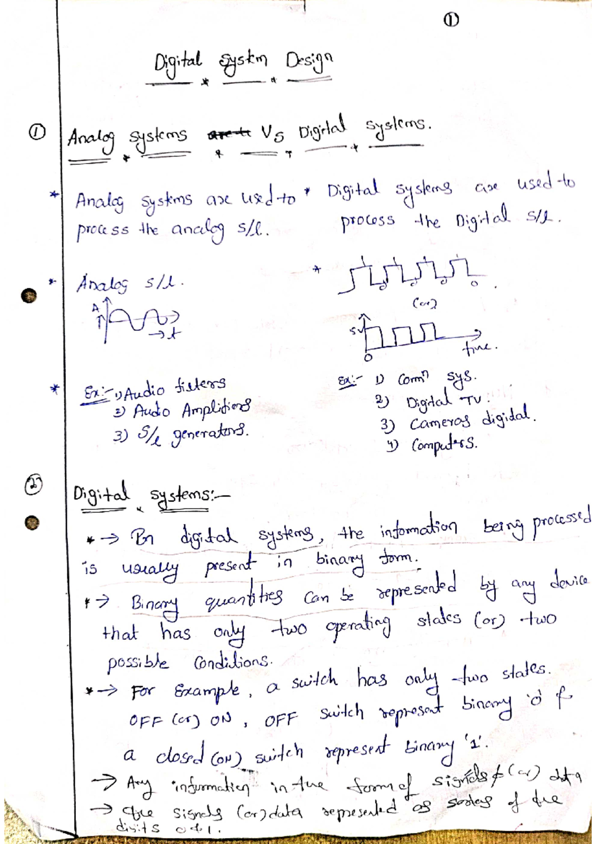 DSD UNIT 1 - digital logic design - ) Digital System Design I Analog systems arett Vs Digital ...