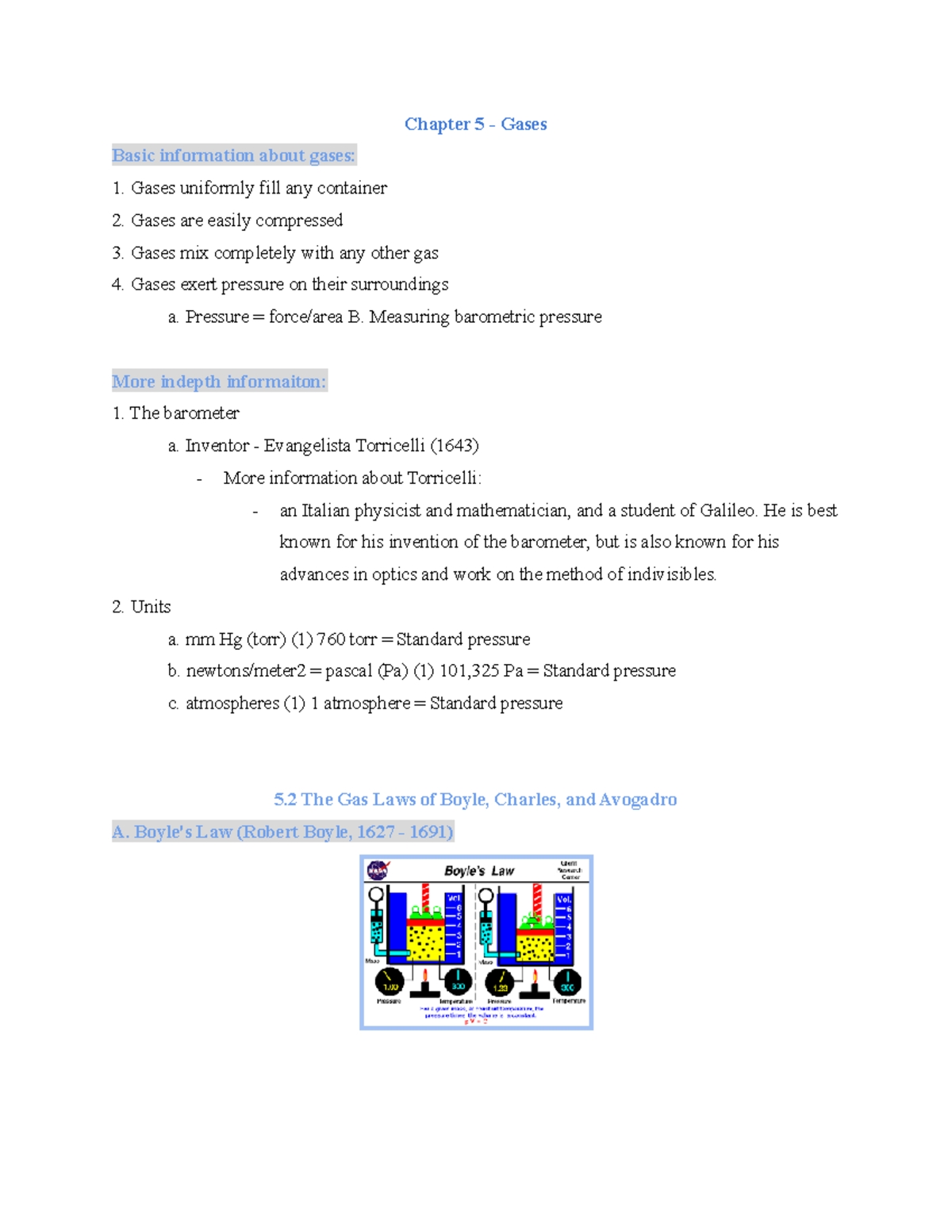 Chem Chapter 5 - Chapter 5 - Gases Basic information about gases: Gases ...