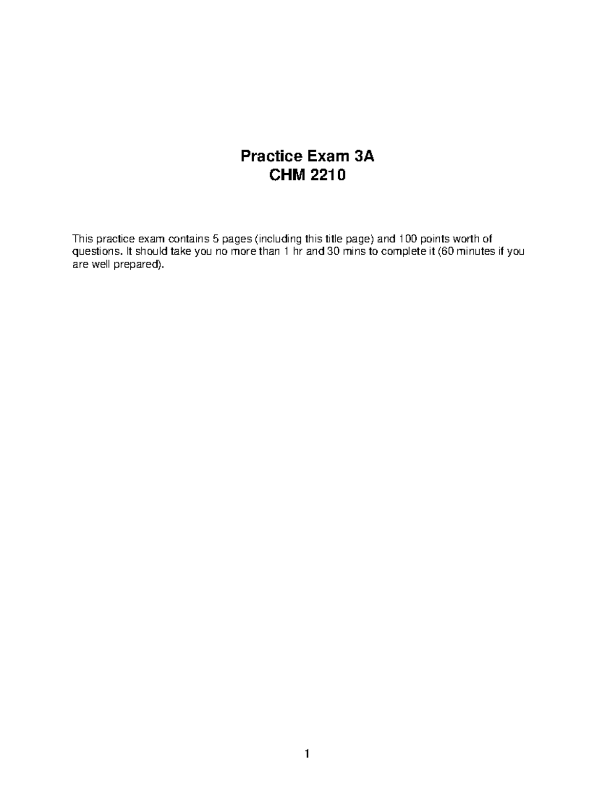 Practice Exam 3A - Practice Exam 3A CHM 2210 This practice exam ...