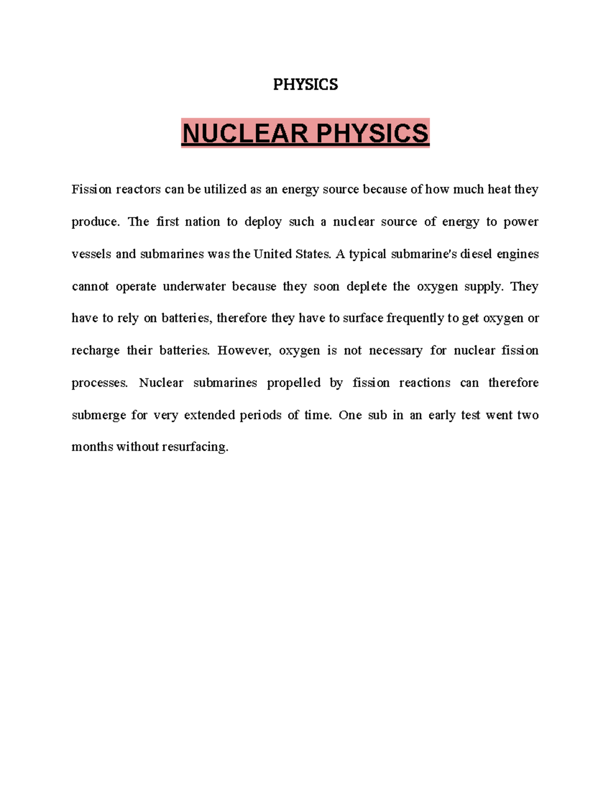 Physics - Nuclear Physics - PHYSICS NUCLEAR PHYSICS Fission reactors ...