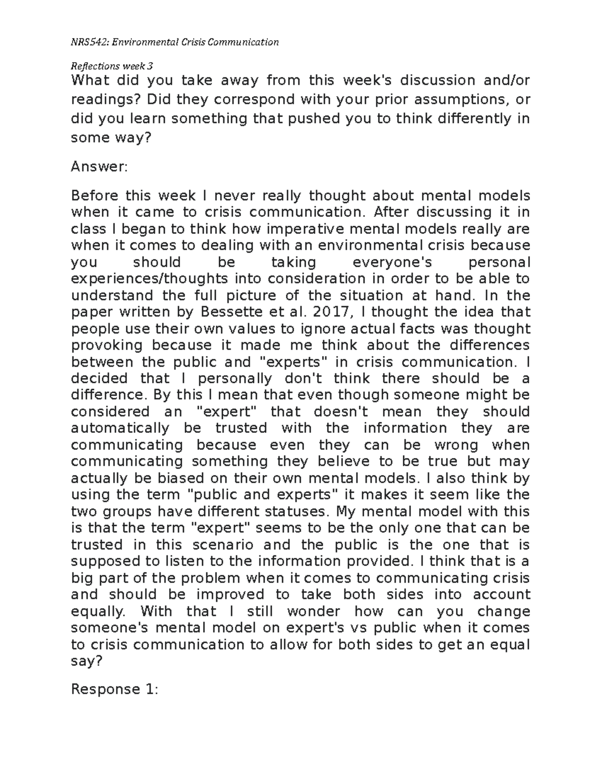 Reflection week 3 1 - This is a discussion responses topic for week 3 ...