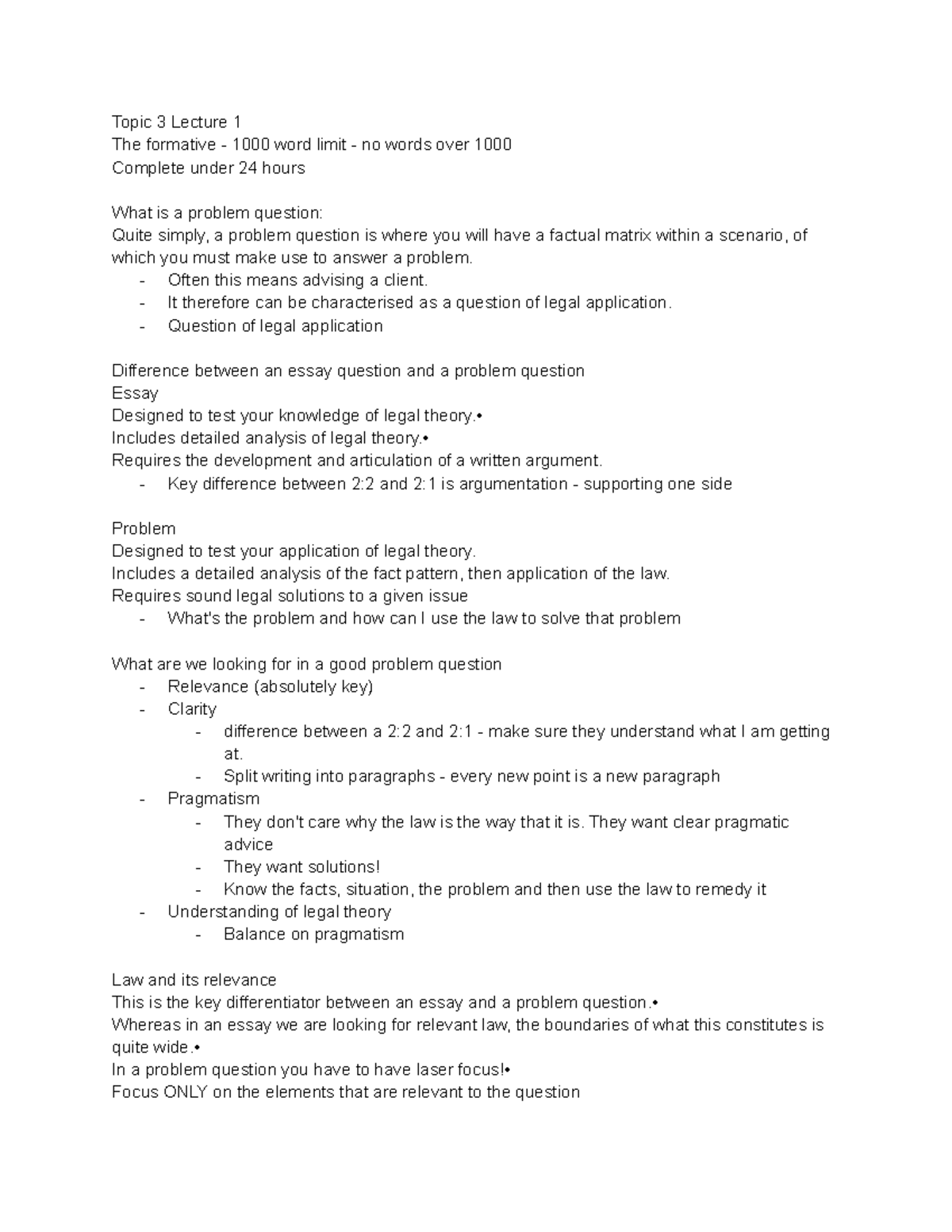 Topic 2 Lecture 1 - Topic 3 Lecture 1 The formative - 1000 word limit ...