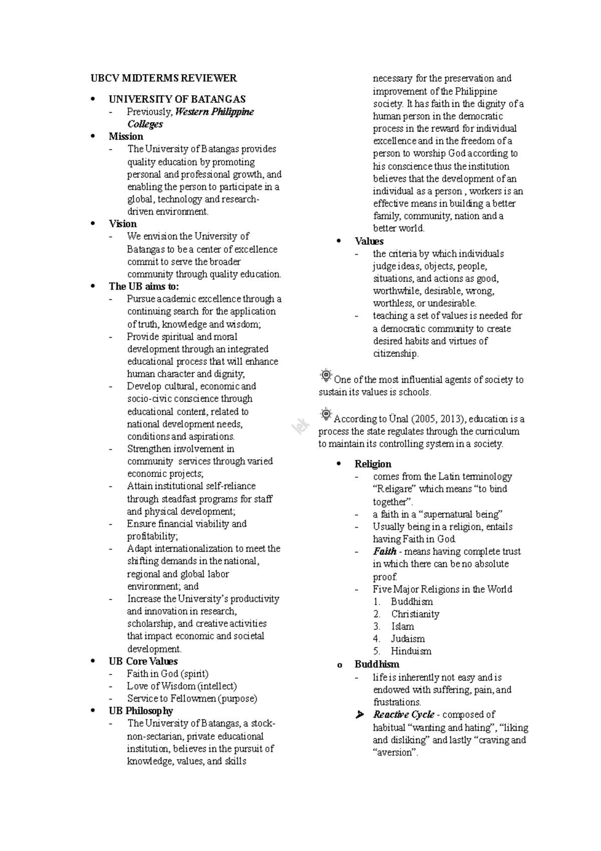 UBCV- Midterms- Reviewer - UBCV MIDTERMS REVIEWER UNIVERSITY OF ...
