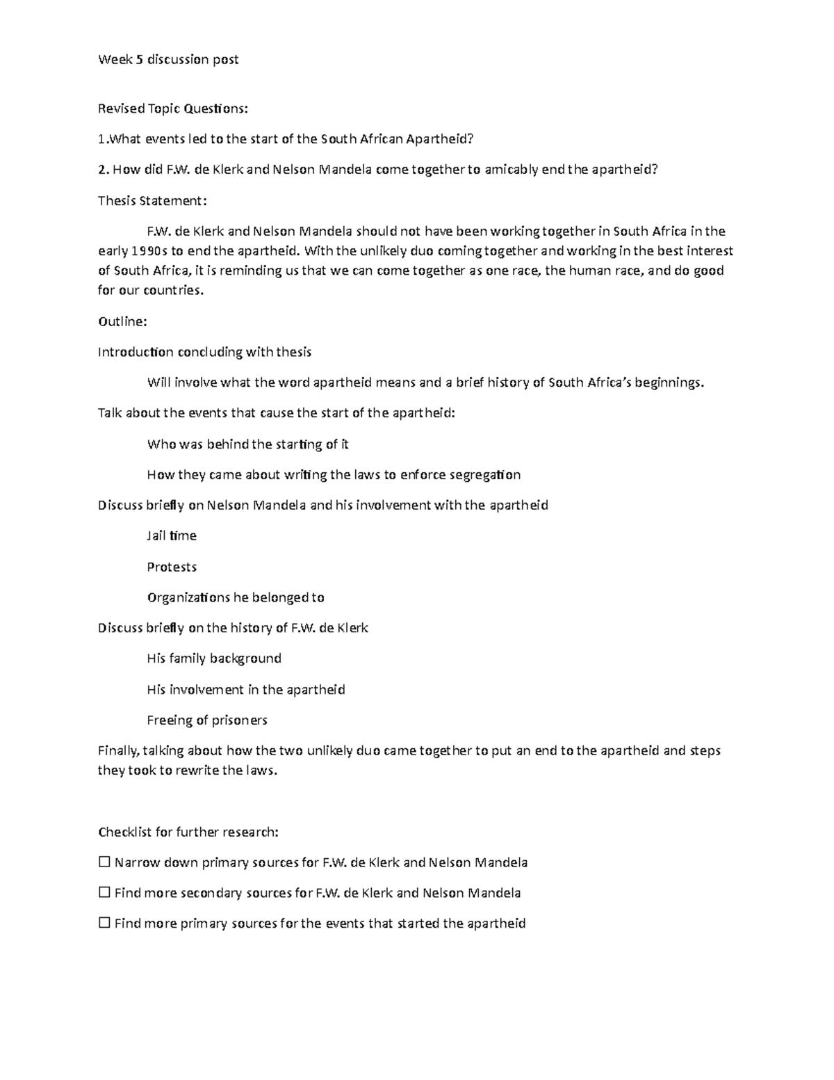 Week 5 discussion - Week 5 discussion post Revised Topic Questions: 1 ...