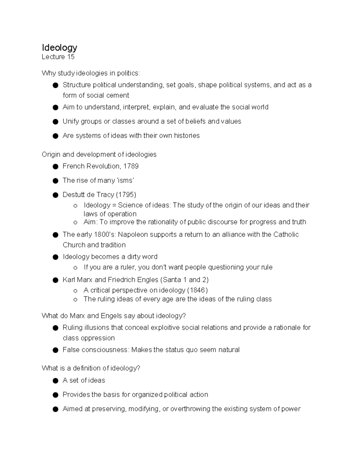 Poli Sci Final notes - Ideology Lecture 15 Why study ideologies in ...