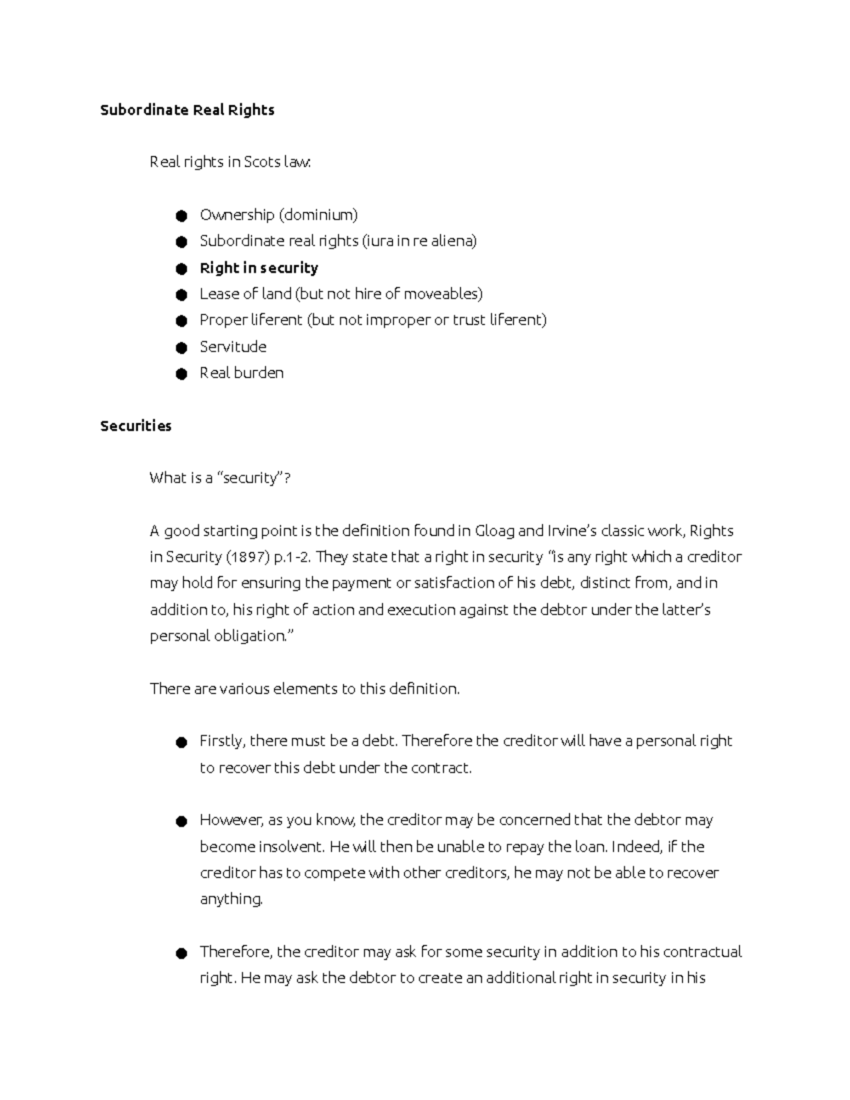 Real Securities - The Law of Property - Subordinate Real Rights Real ...