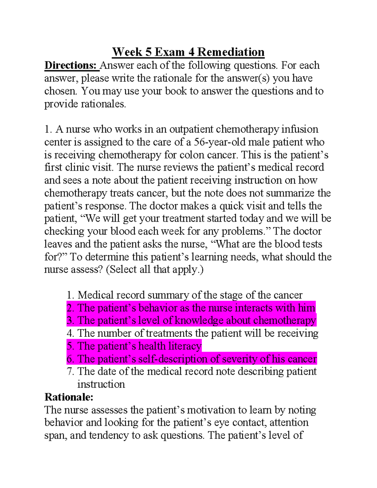 Week 5 Exam 4 Remediation - Week 5 Exam 4 Remediation Directions ...