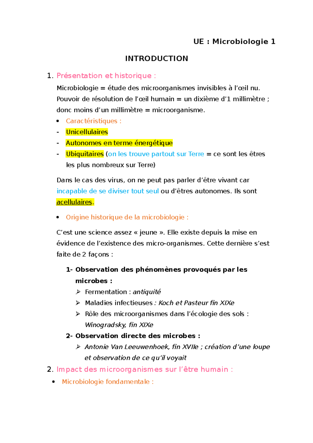 Microbiologie - introduction (M. Lemaire) - UE : Microbiologie 1 INTRODUCTION 1ésentation et ...