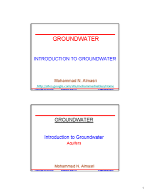 Groundwater Movement - Lecture notes 2 - GROUNDWATER GROUNDWATER ...