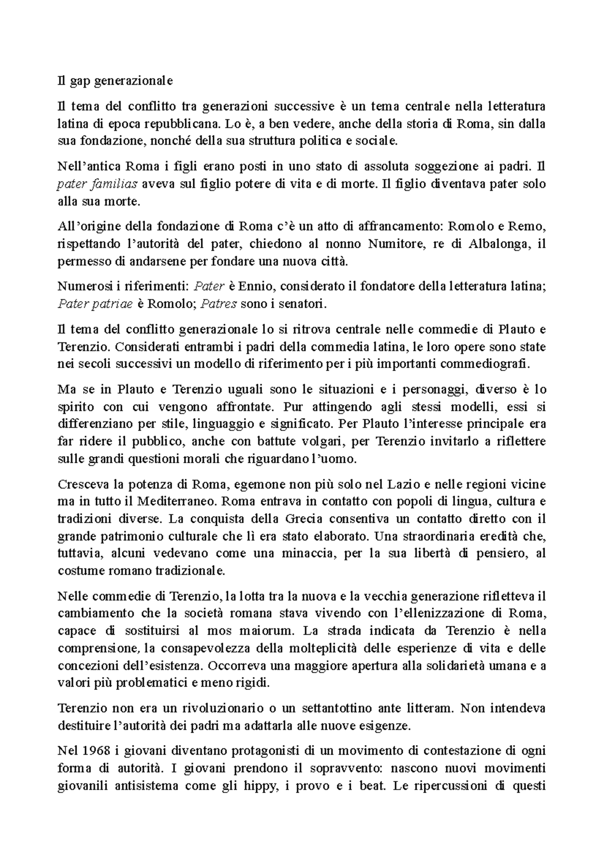 GG (gap generazionale) - Il gap generazionale Il tema del conflitto tra ...