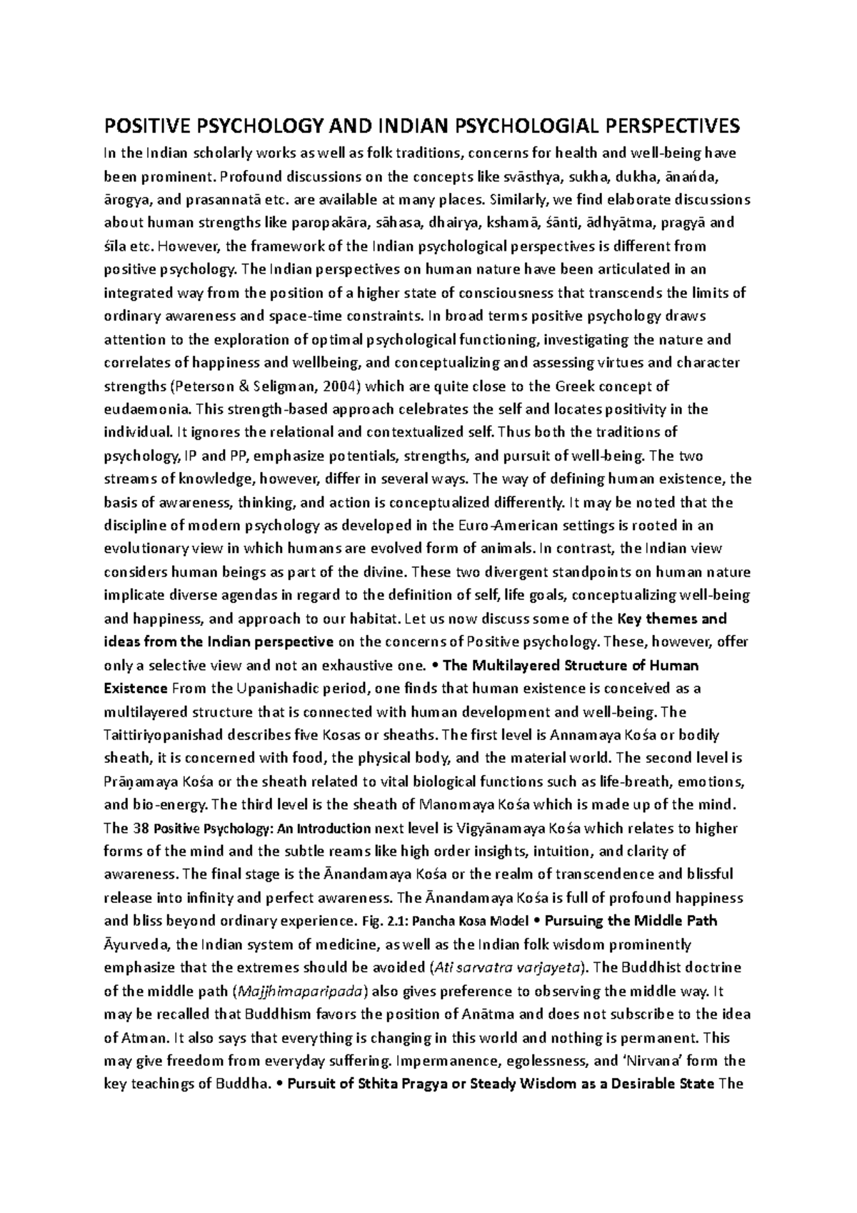 Positive Psychology AND Indian Psychologial Perspectives - POSITIVE ...