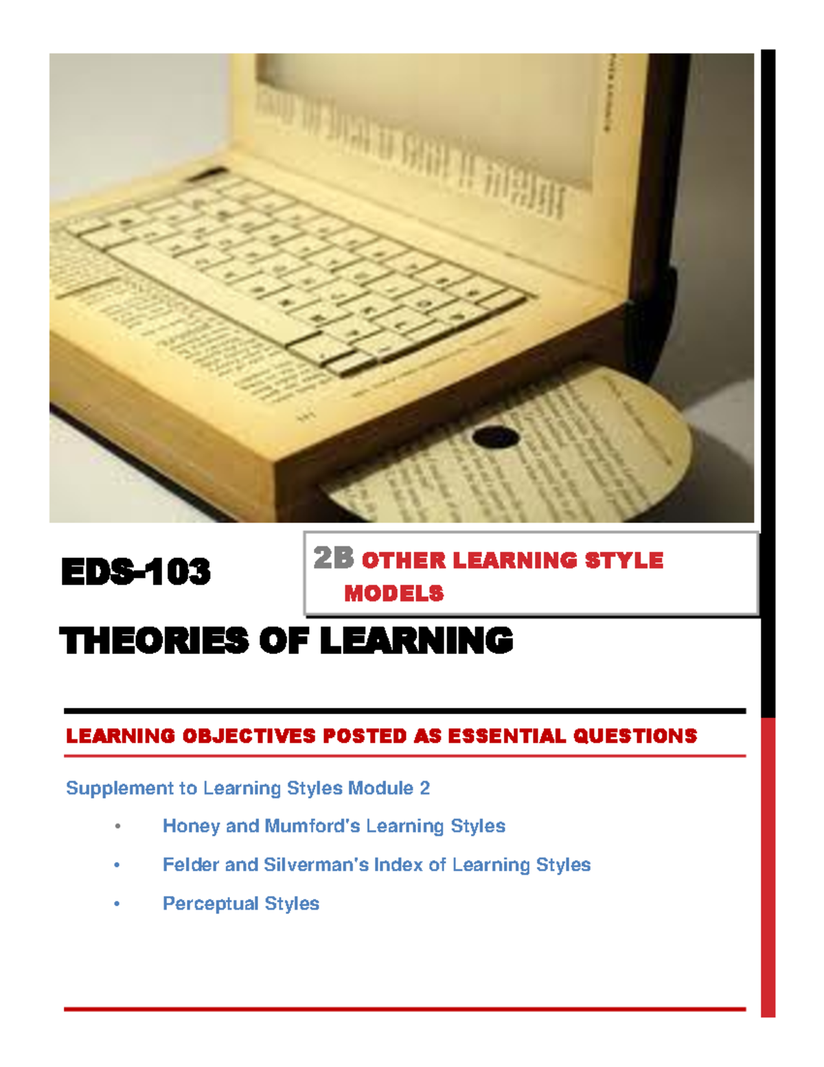 Module 2b More Learning Style Models - EDS 103 - LEARNING OBJECTIVES ...