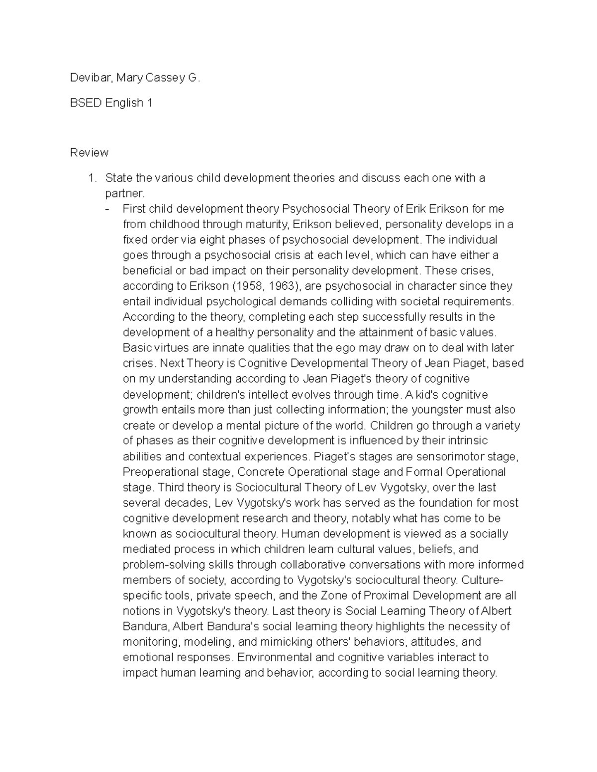 Activity 6 Chapter 5 Fac - Devibar, Mary Cassey G. BSED English 1 Review State the various child ...