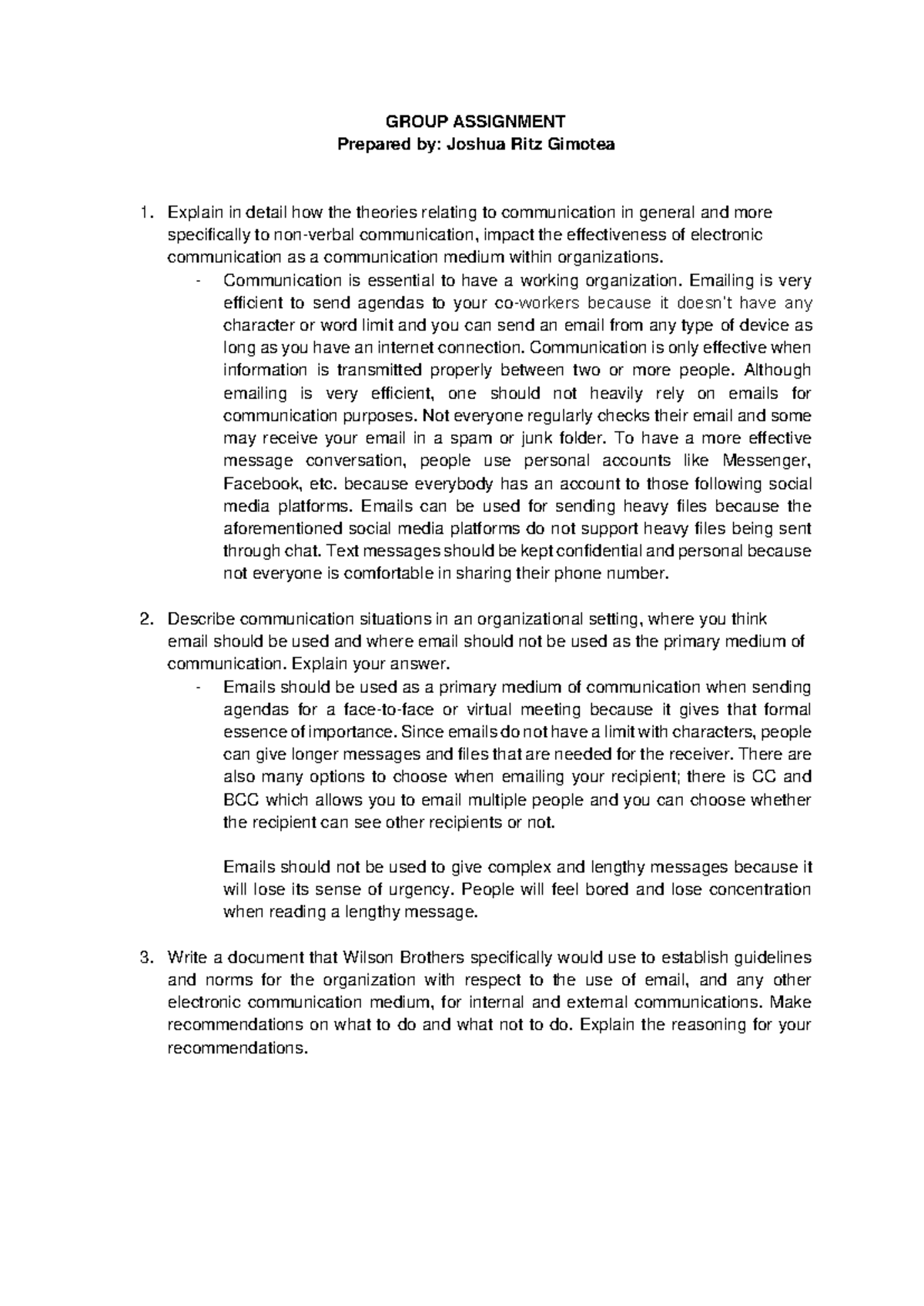 Group Assignment Joshua RITZ Gimotea - GROUP ASSIGNMENT Prepared by: Joshua Ritz Gimotea 1 ...