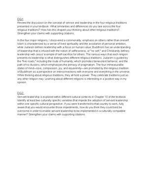 DQ week 2 - MGT-410 - DQ 1 Review the seven different emphases of ...